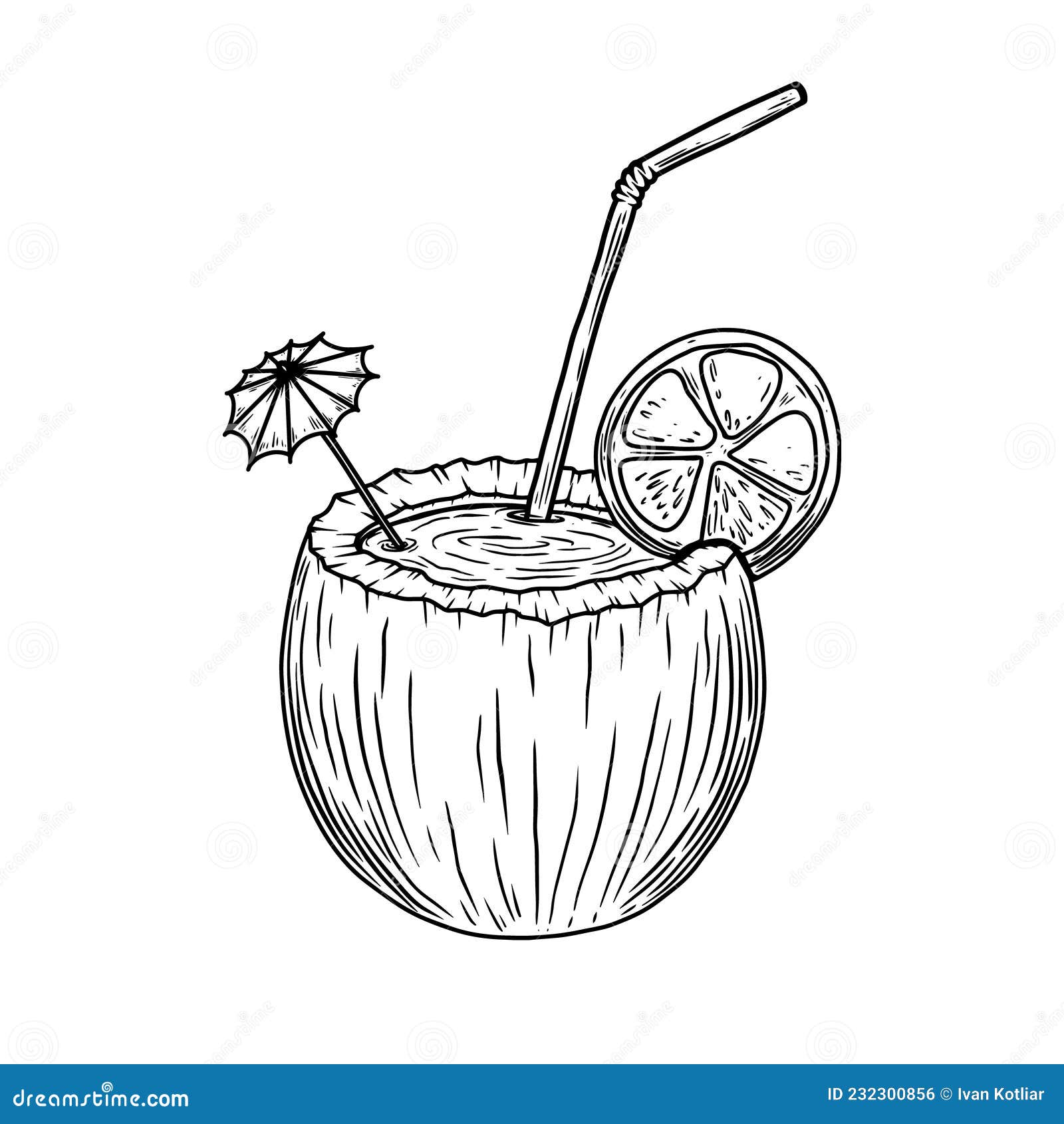 Illustration of Coconut Shell with Cocktail. Design Element for Poster ...