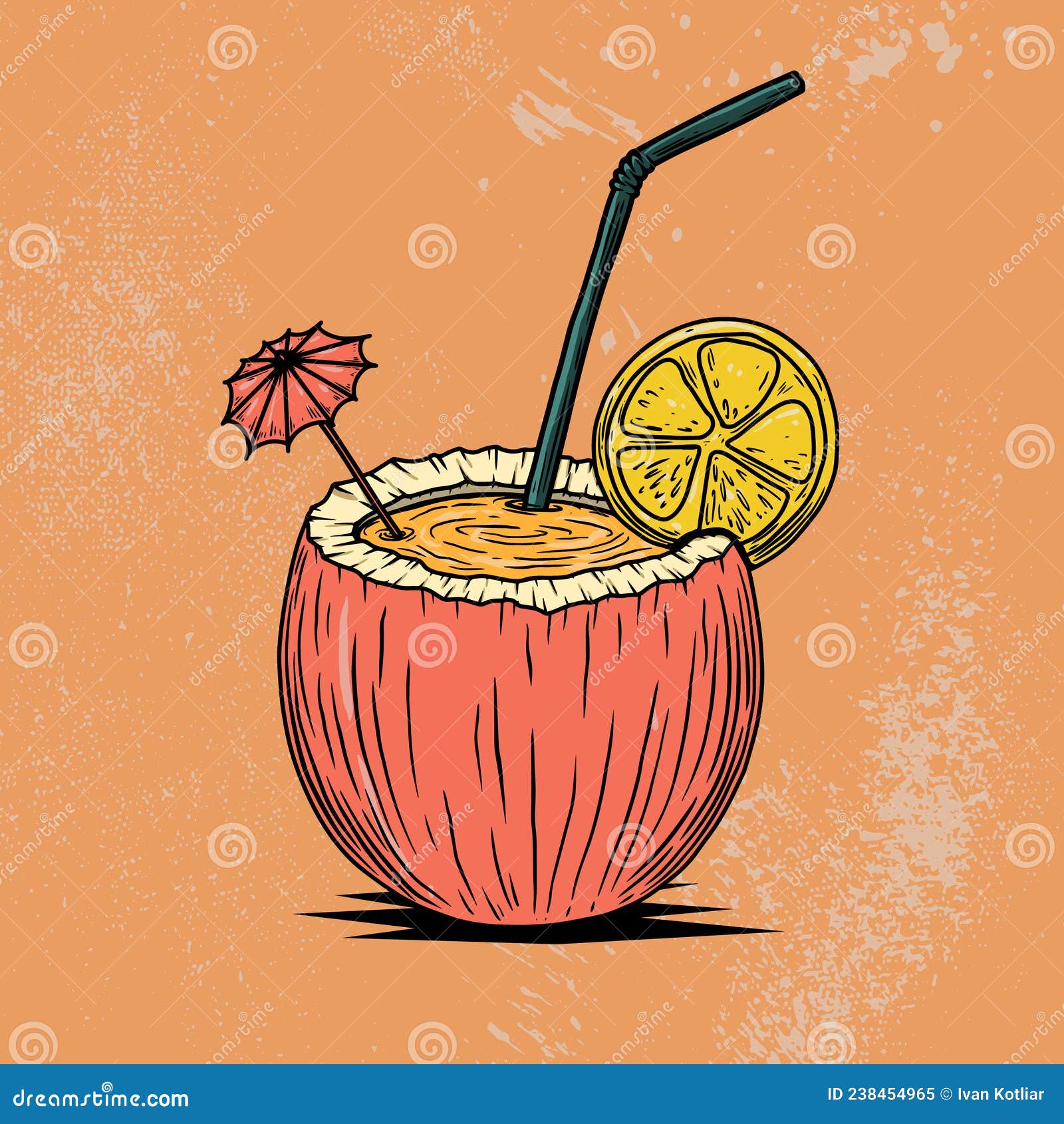 Illustration of Coconut Shell with Cocktail. Design Element for Poster ...