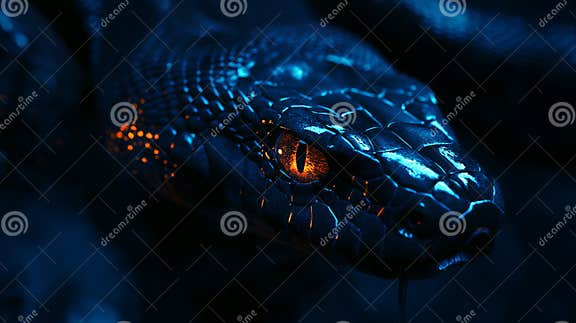 An Illustration of a Coiled Snake with Digital Code Overlaid, Symbolizing Python Programming and ...