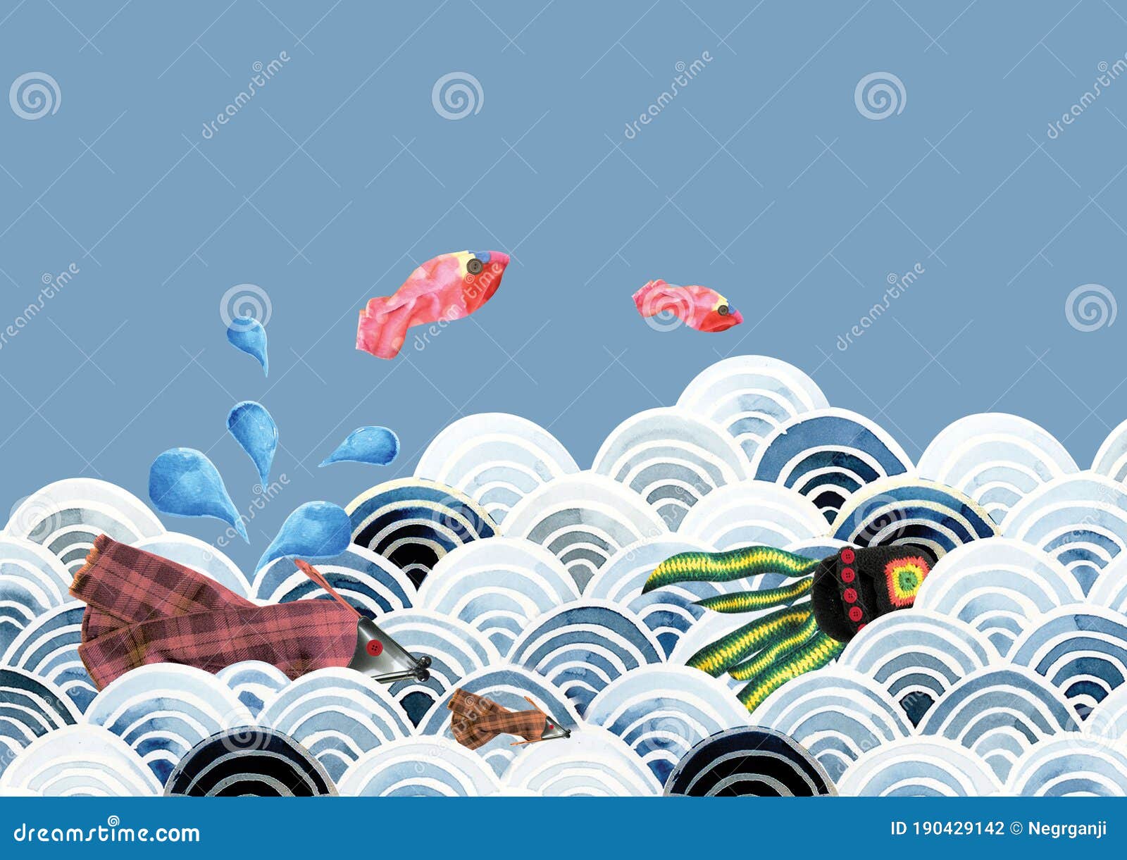 Illustration of a Collage of Fish on Water Waves Stock Illustration ...