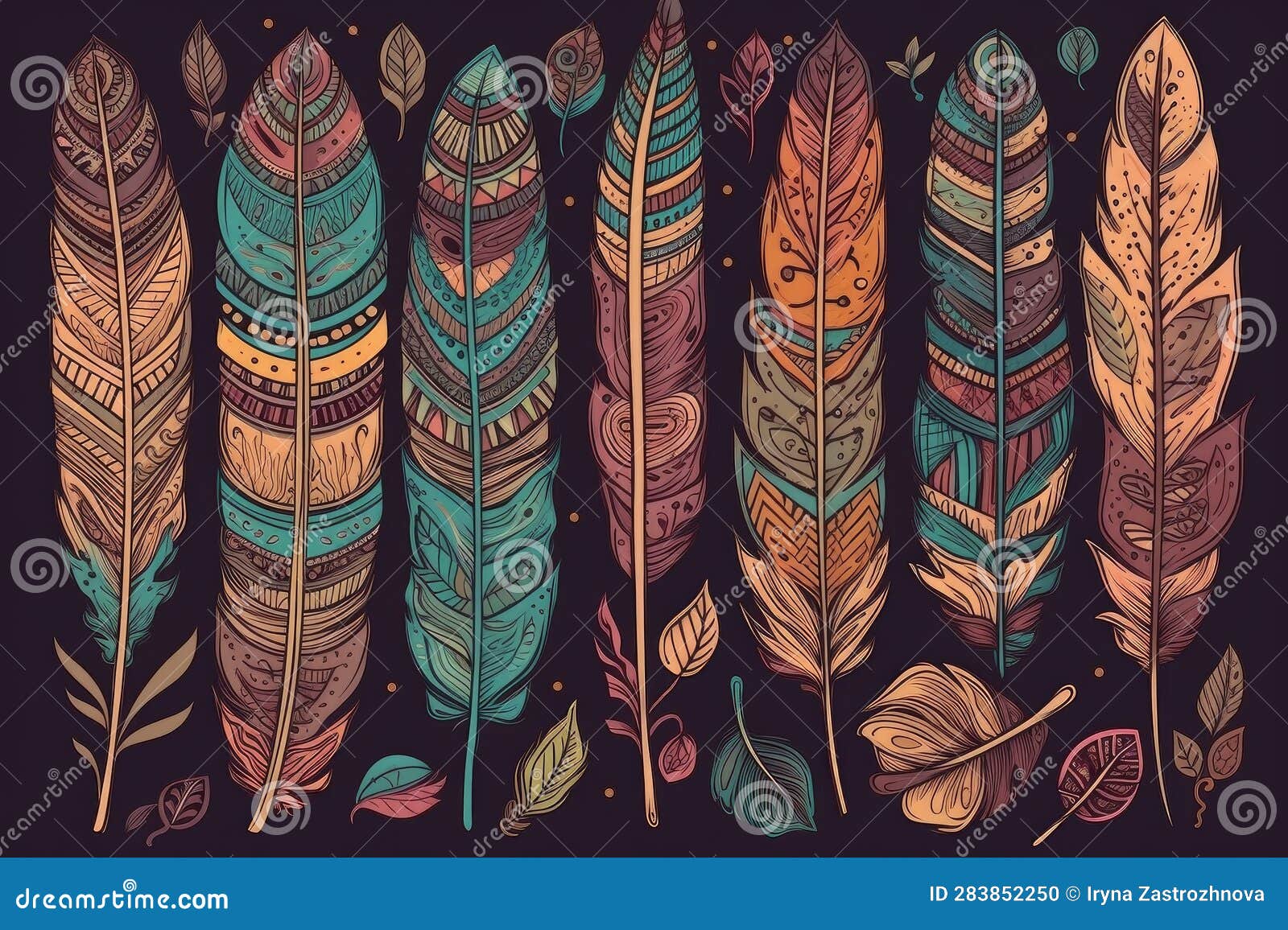 Illustration of a Collection of Bird Feathers with Different Ornaments ...
