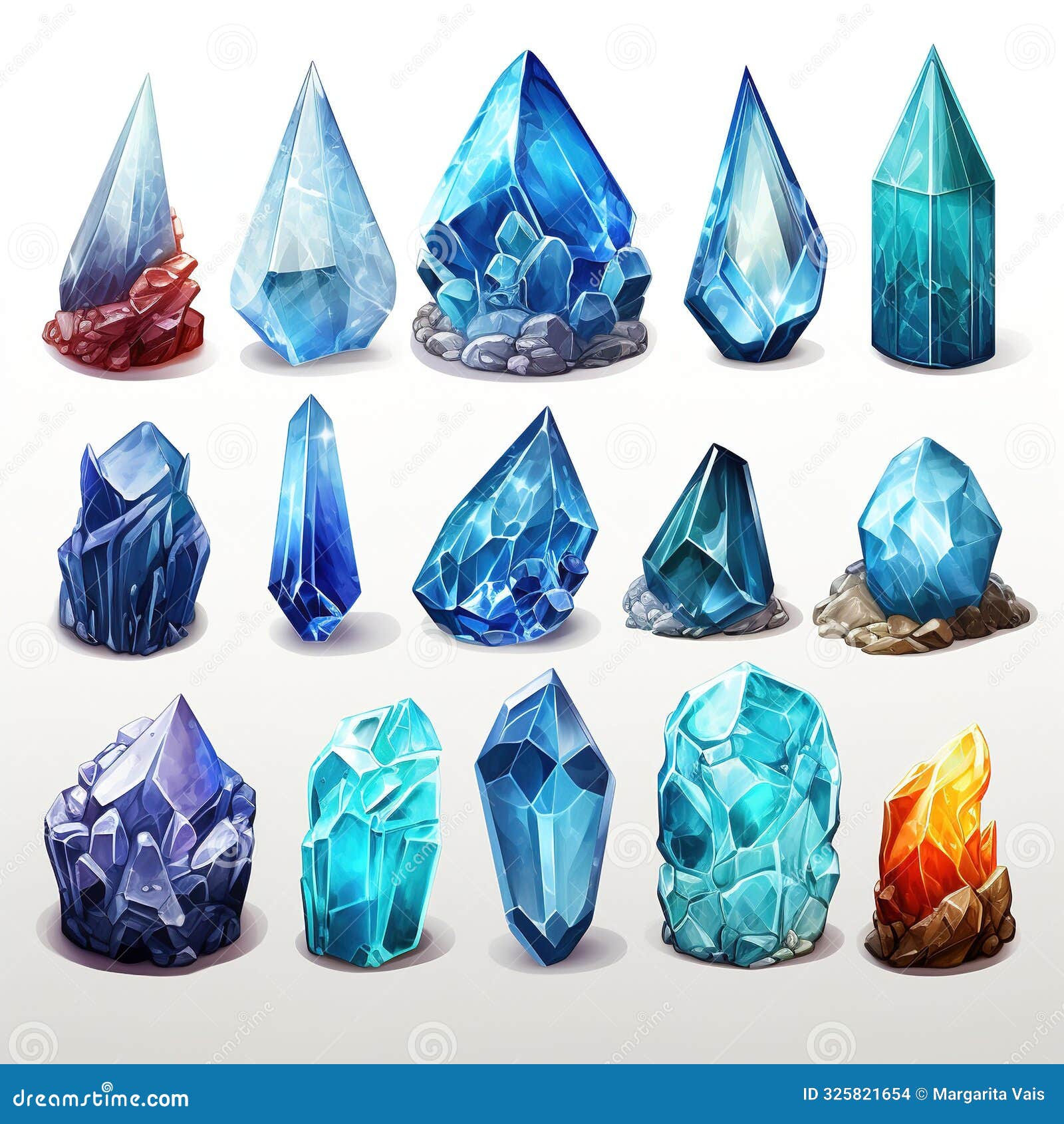 Illustration Collection of Magic Crystals and Rocks on White Background ...