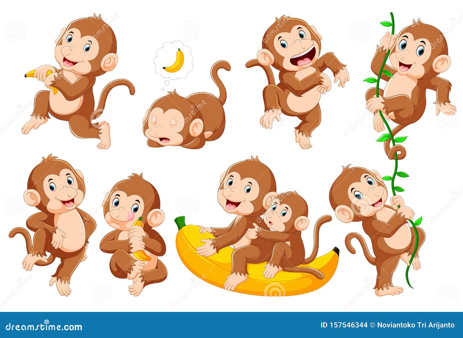 Collection of Monkey in Different Poses Stock Vector - Illustration of ...