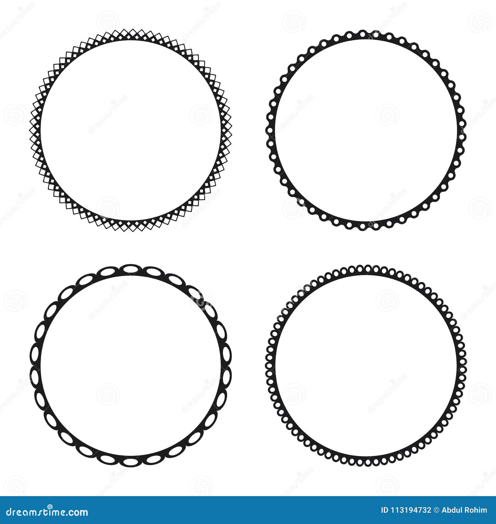 Collection of Round Border Frames with Space Empty on White Background ...