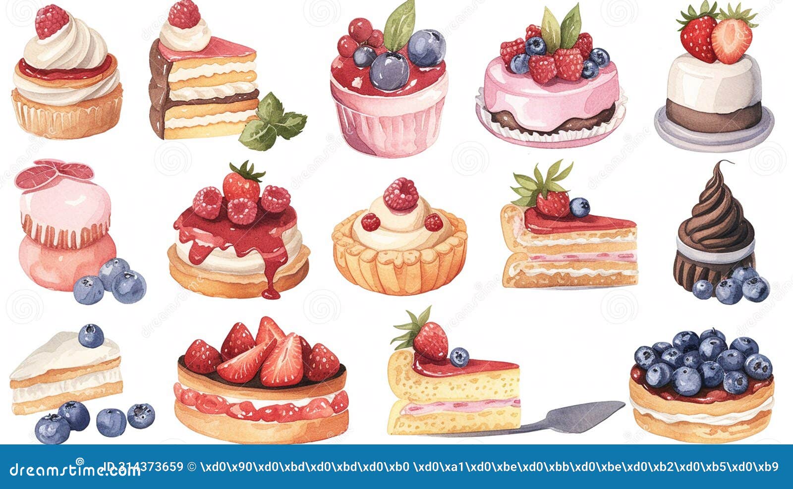 Illustration Collection of Various Pastries on a White Background Stock ...