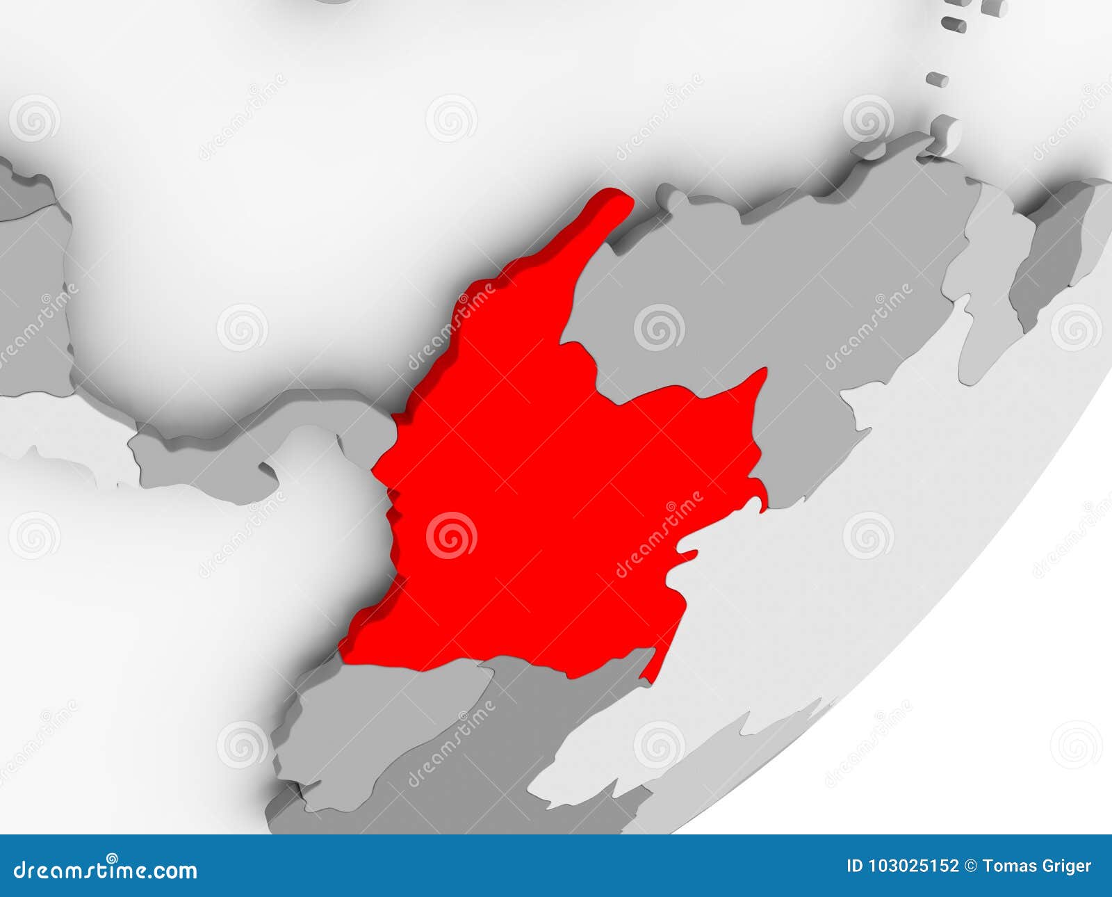 Colombia in Red on Grey Map Stock Illustration - Illustration of world ...