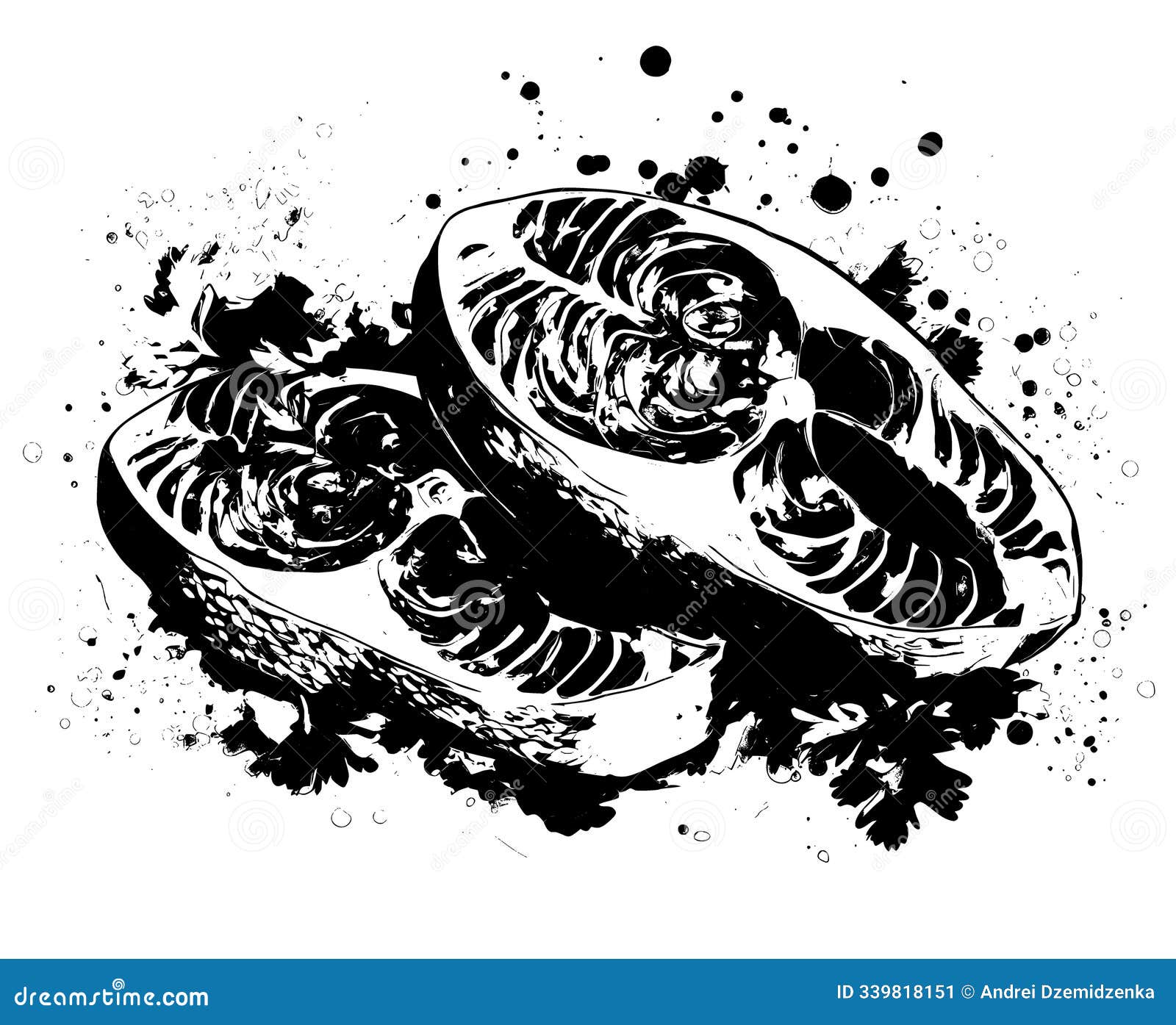 Illustration and Color Sketch of a Red Fish Steak Stock Illustration ...