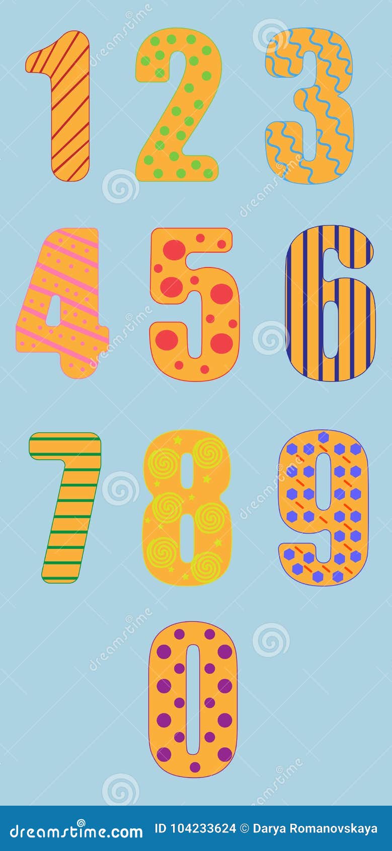 Illustration of Colored Numbers, Numbers with Different Patterns Stock ...