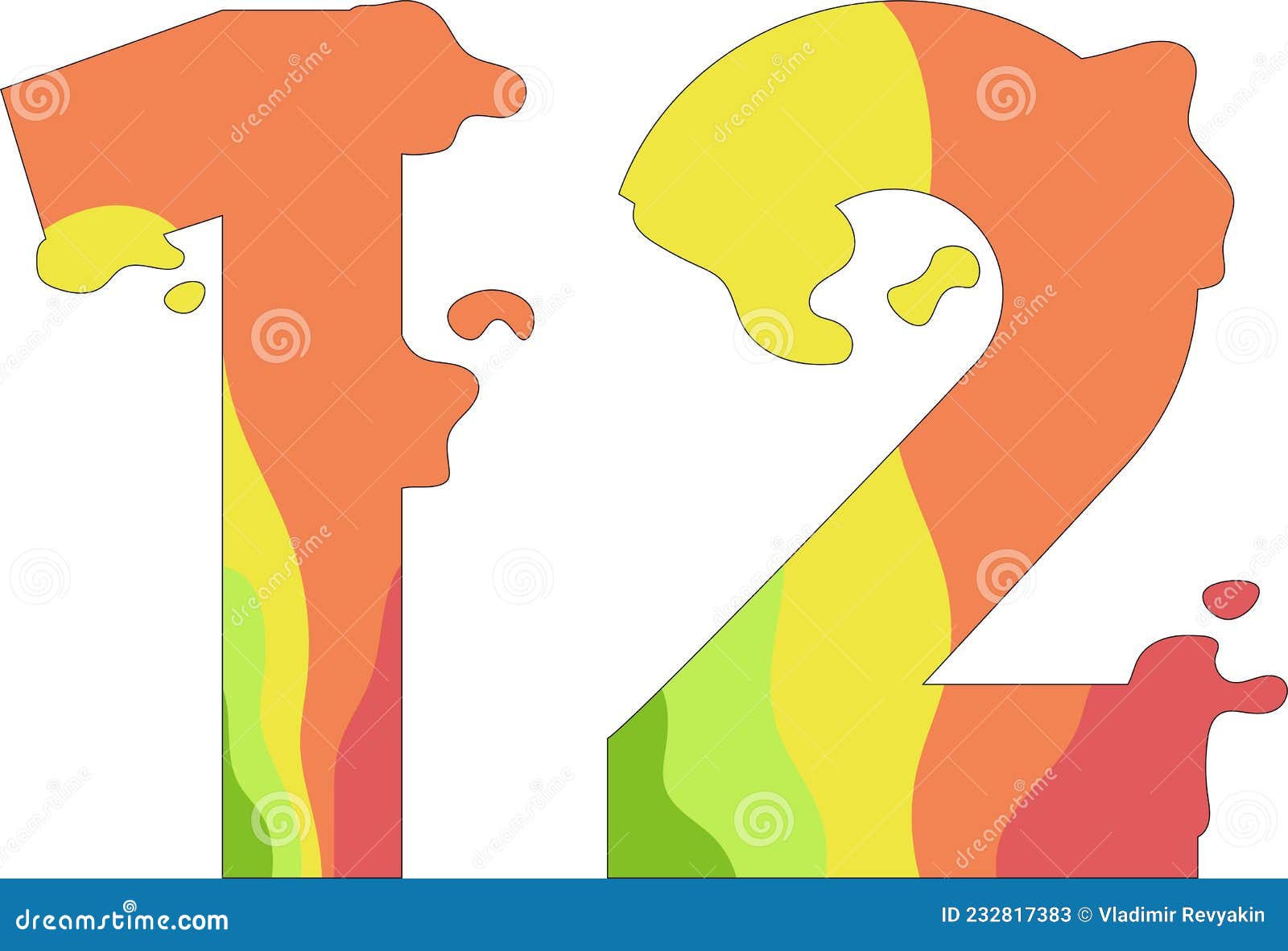 Illustration of Colored Numbers 1 and 2 on a White Background. Vector ...