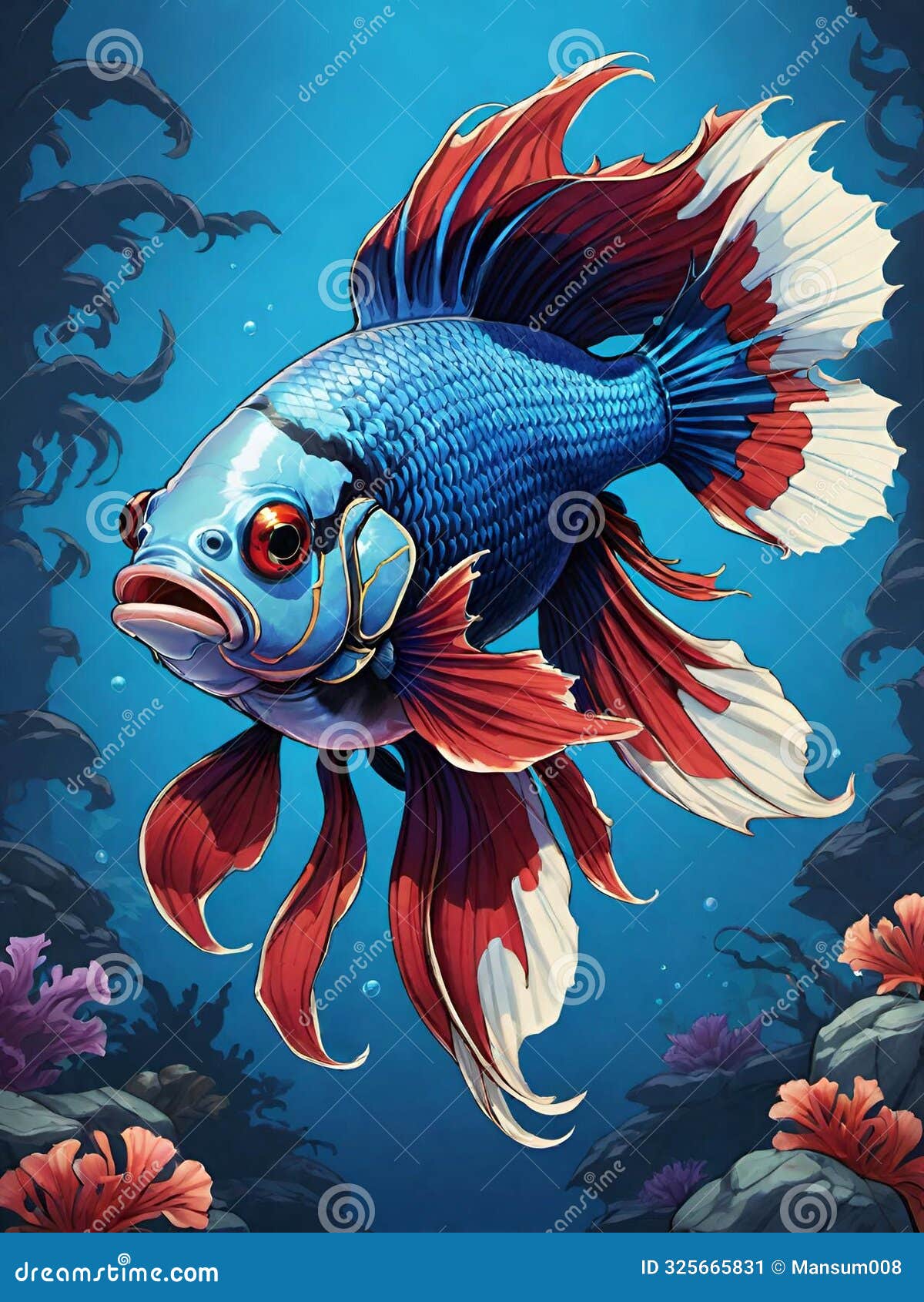 Colorful Betta Fish With Water Splash Vector Illustration ...