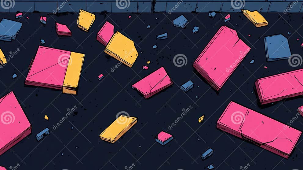 An Illustration of Colorful, Broken Blocks Scattered on a Dark Surface ...