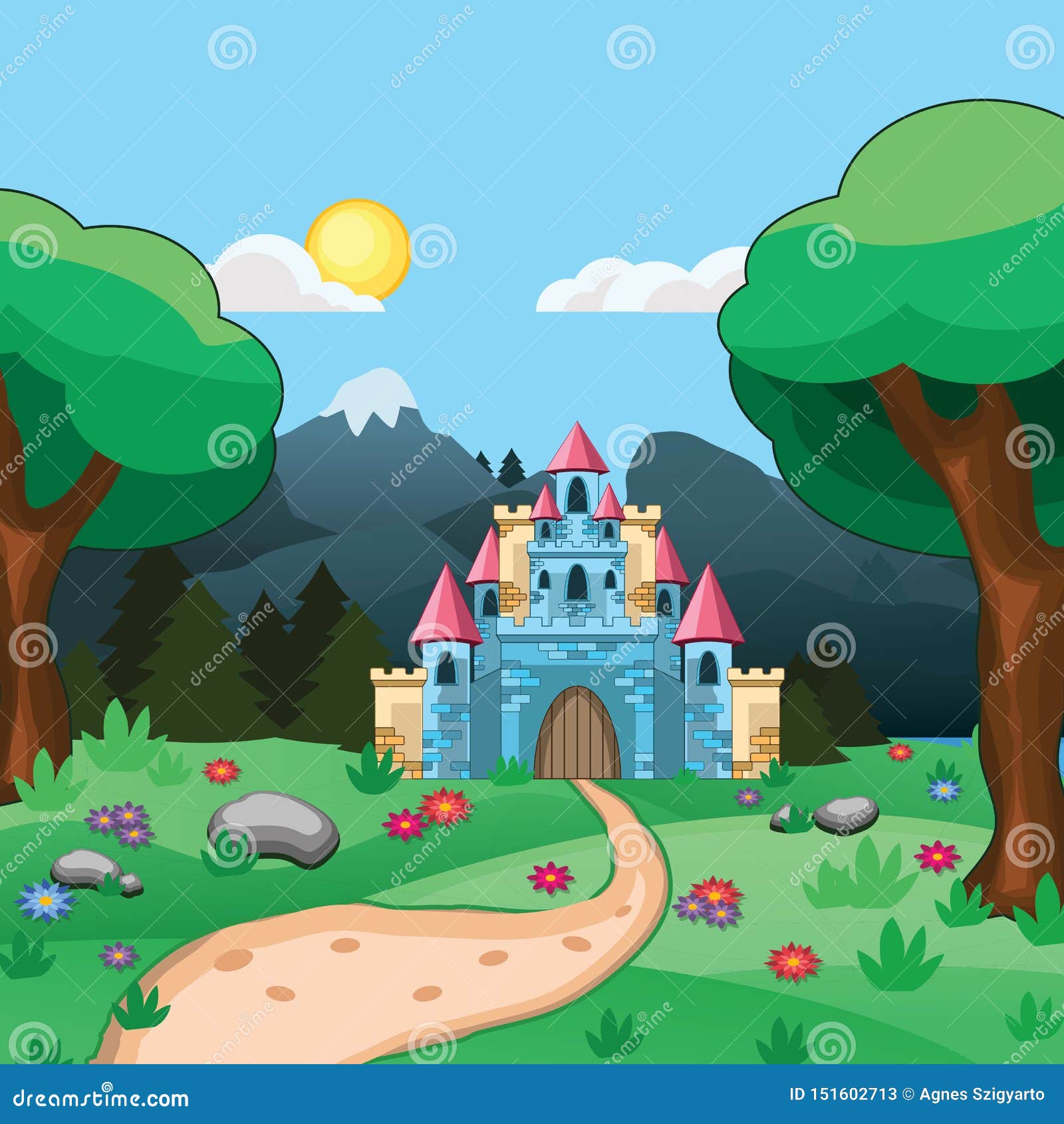 Illustration of a Castle with Background Stock Vector - Illustration of ...