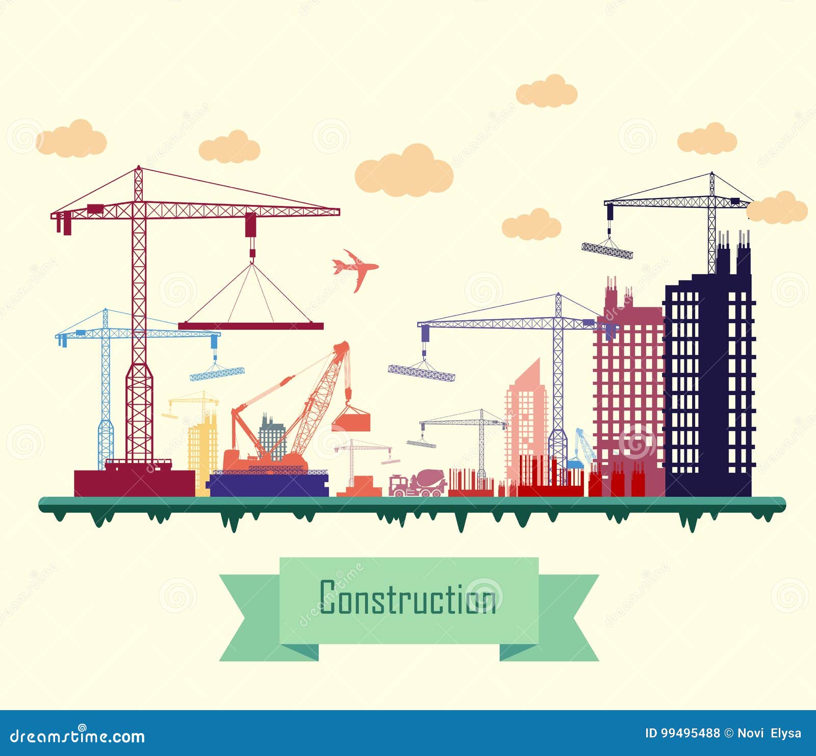 Colorful Construction Site stock vector. Illustration of excavator ...