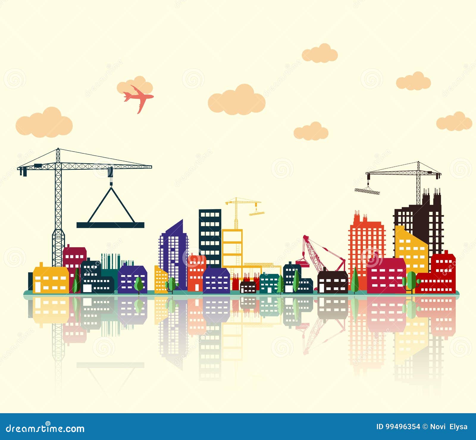 Colorful Construction Site stock vector. Illustration of airplane ...
