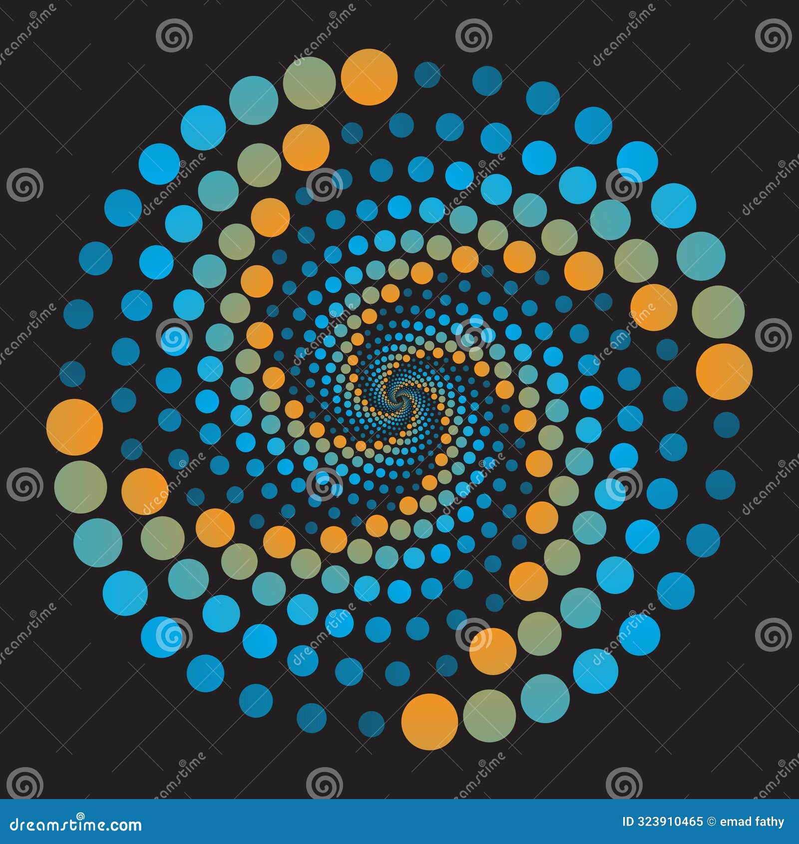 Spiral Circles Abstract Set. Round Blue Swirls In Form Rotational ...