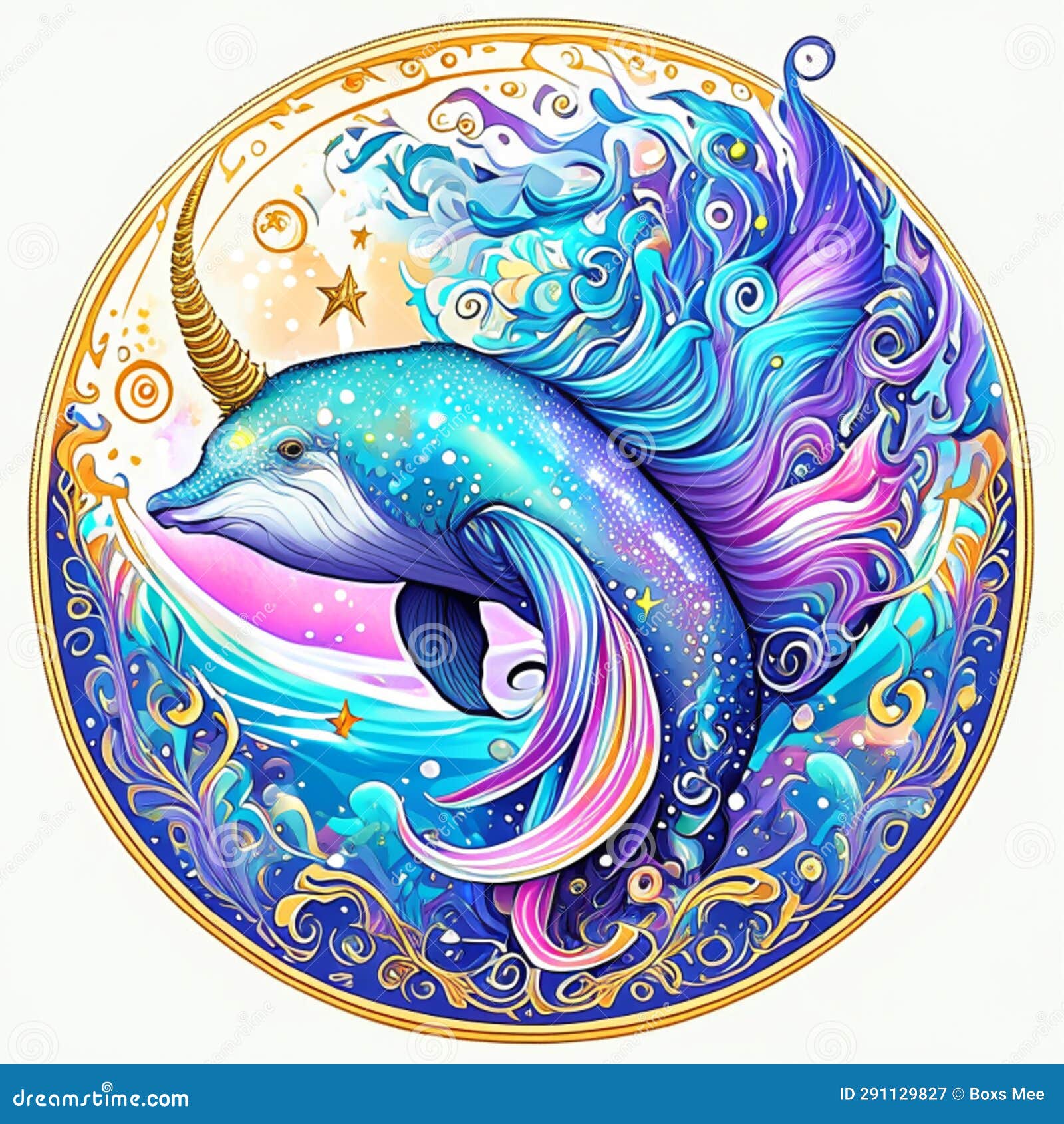 Illustration of a Colorful Dolphin in a Circle with a Pattern. AI ...