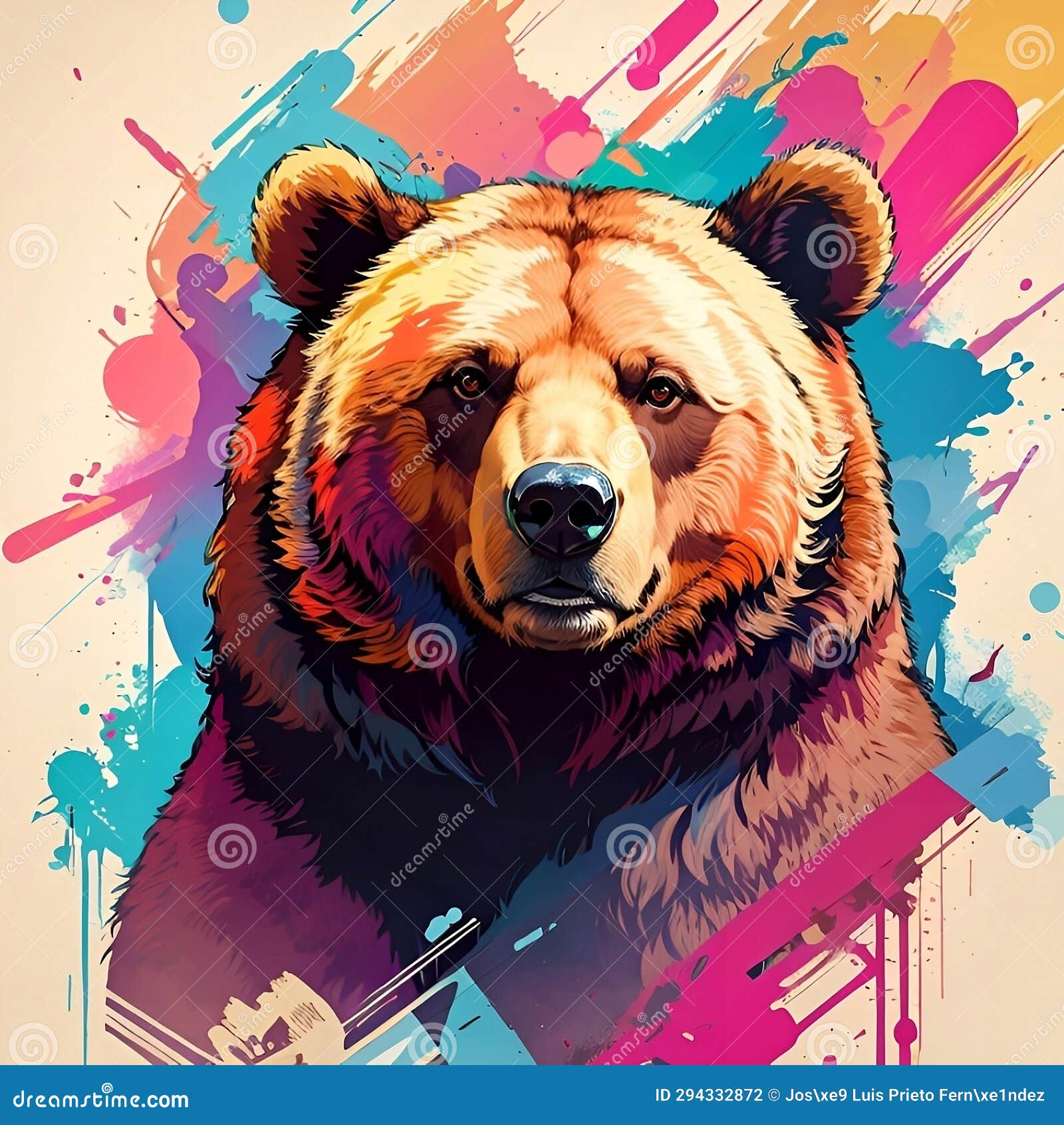 A Colorful Drawing of a Bear Stock Illustration - Illustration of pink ...