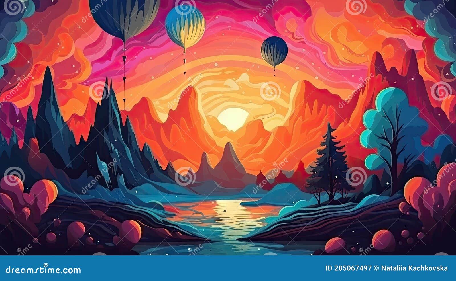 Illustration of Colorful Dream with Landscape Stock Illustration ...