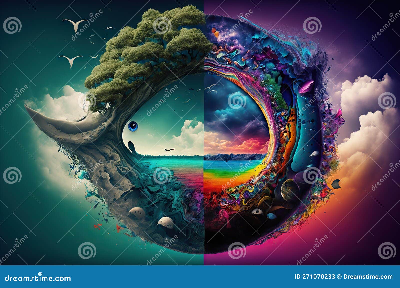 Illustration of a Colorful Dream with Magic Landscape Stock ...