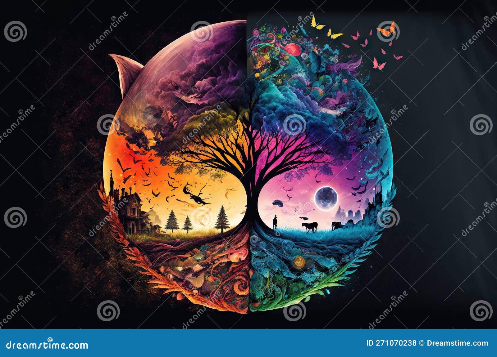 Illustration of a Colorful Dream with Magic Landscape Stock ...