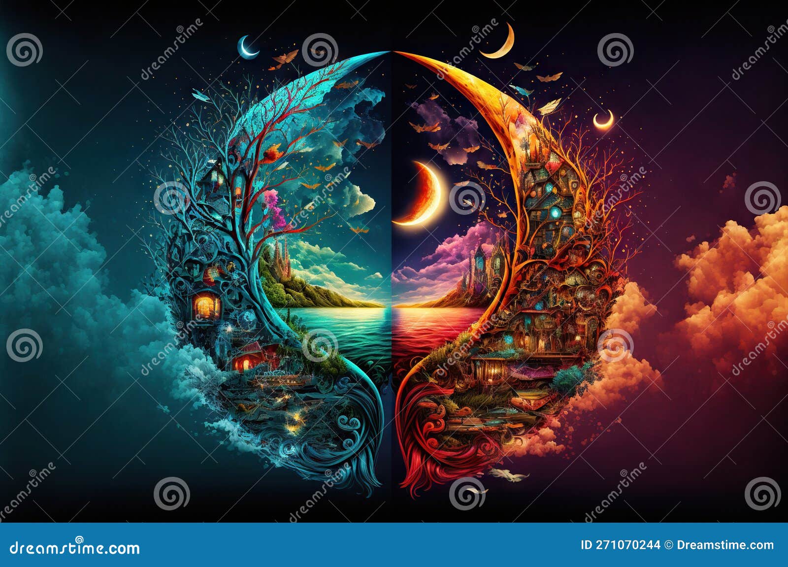 Illustration of a Colorful Dream with Magic Landscape Stock ...