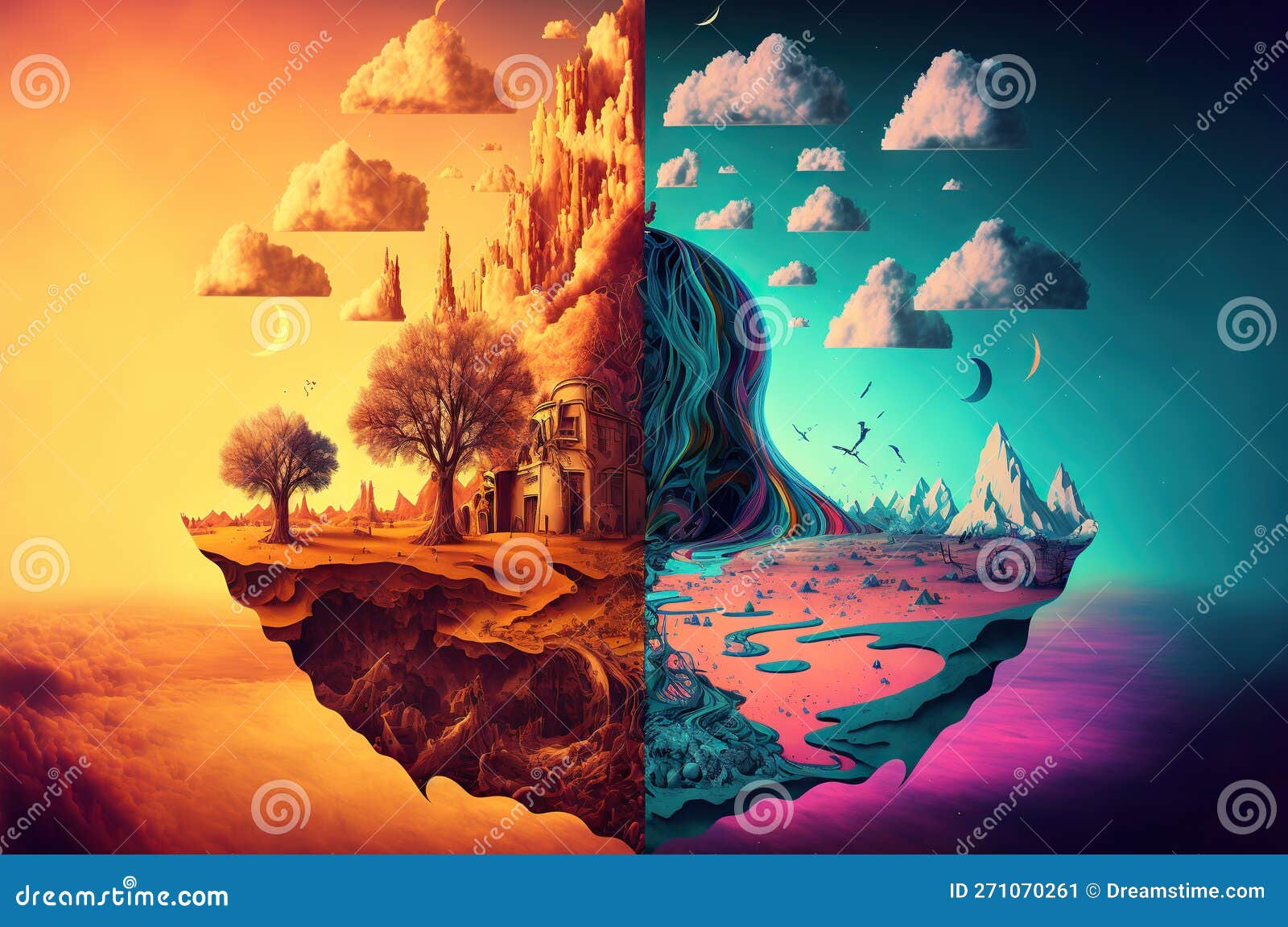 Illustration of a Colorful Dream with Magic Landscape Stock ...