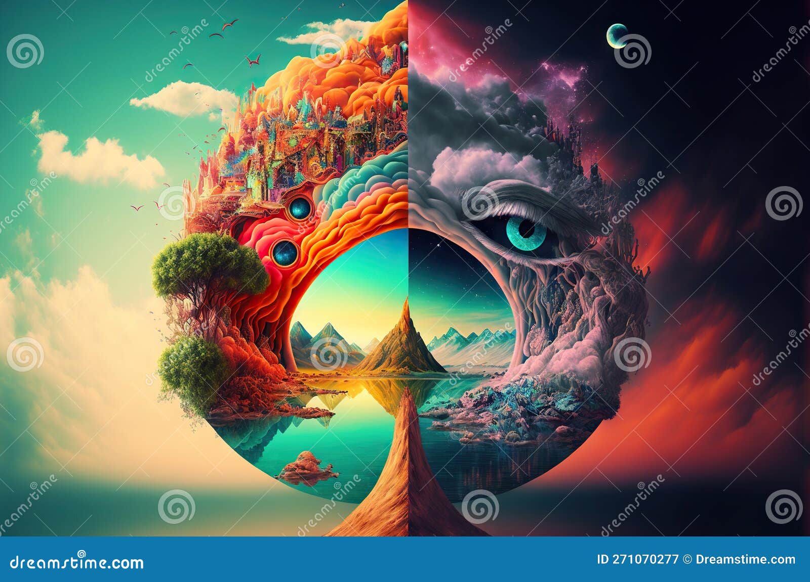 Illustration of a Colorful Dream with Magic Landscape Stock ...