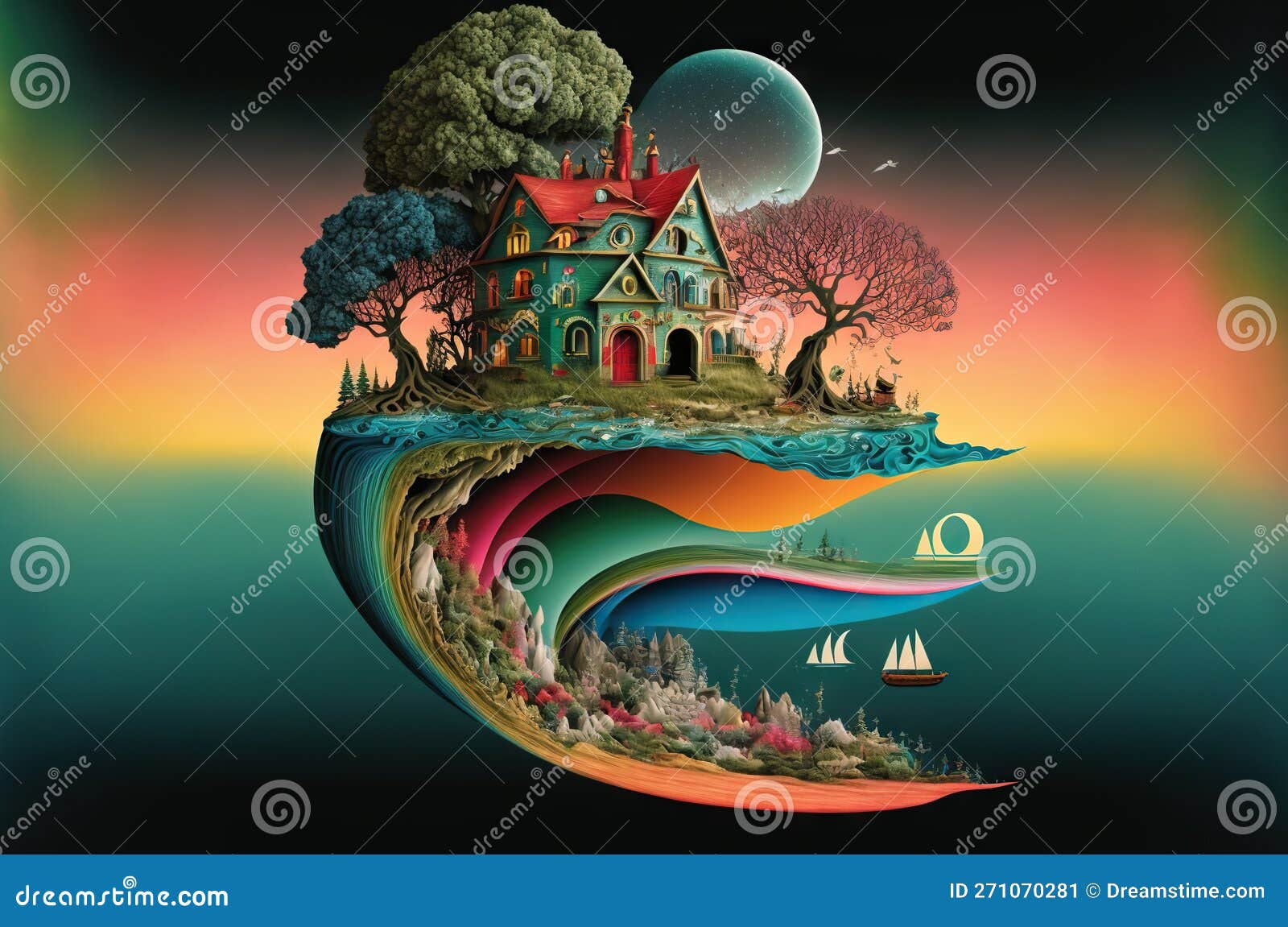 Illustration of a Colorful Dream with Magic Landscape Stock ...
