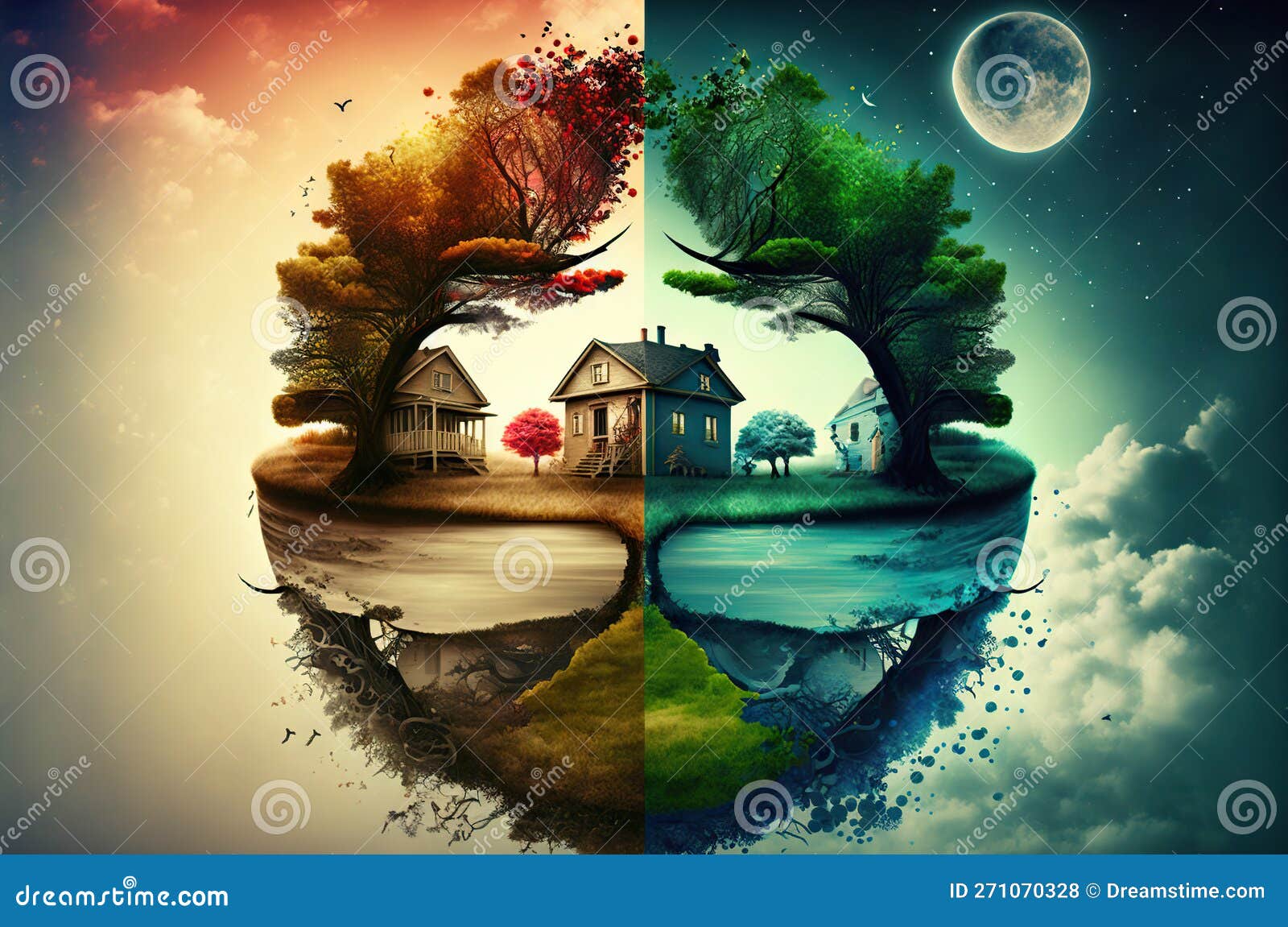 Illustration of a Colorful Dream with Magic Landscape Stock ...