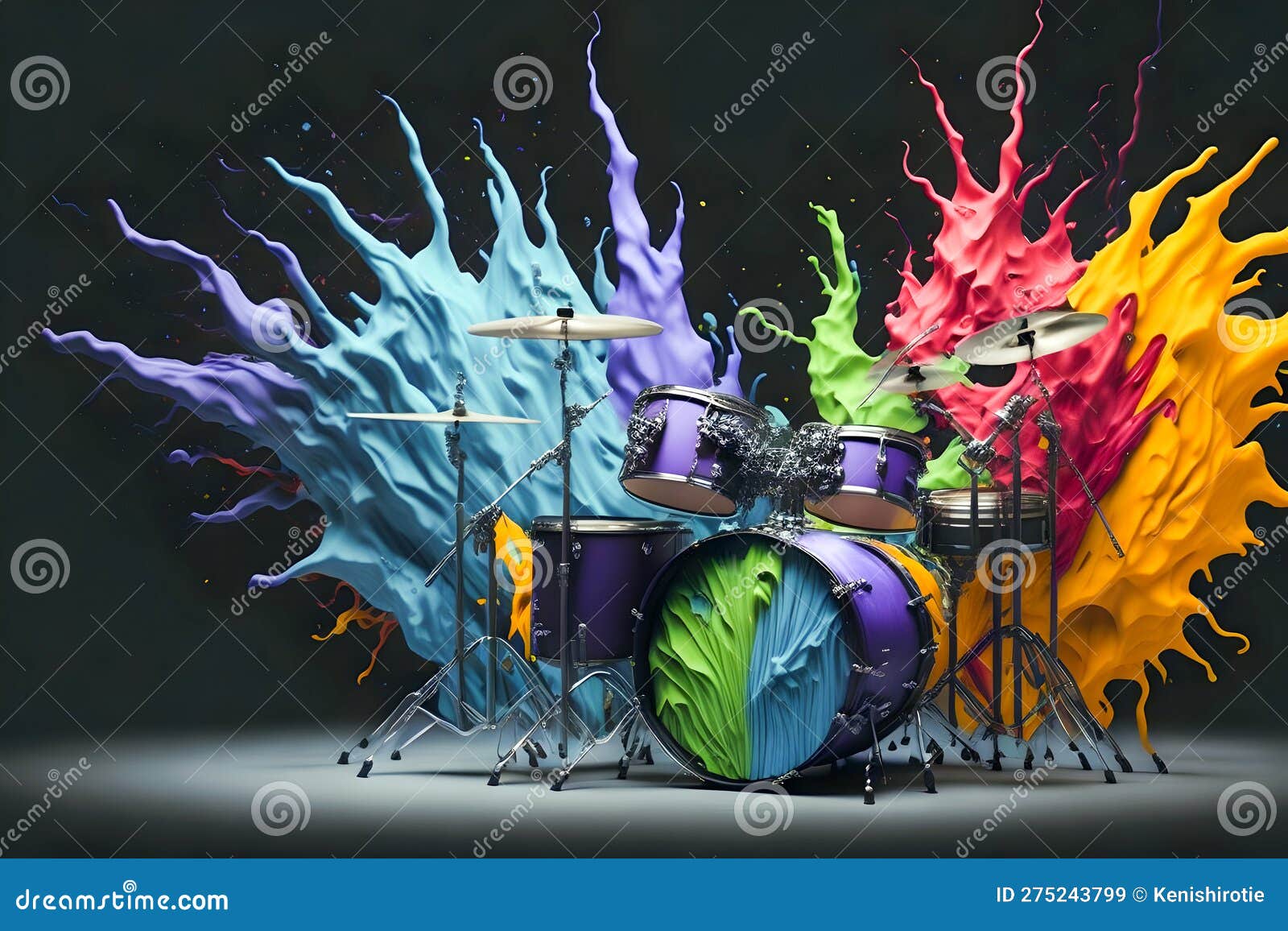 Colorful Drum Set with Paint Splattered on it. Generative AI Stock ...