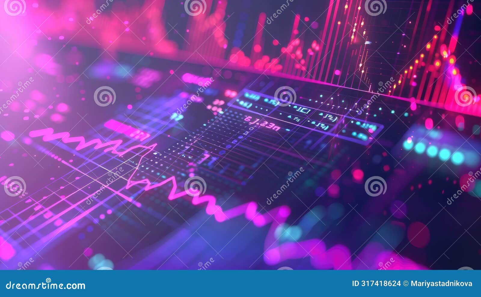Illustration of Colorful Financial Tables and Graphs and Data Points ...