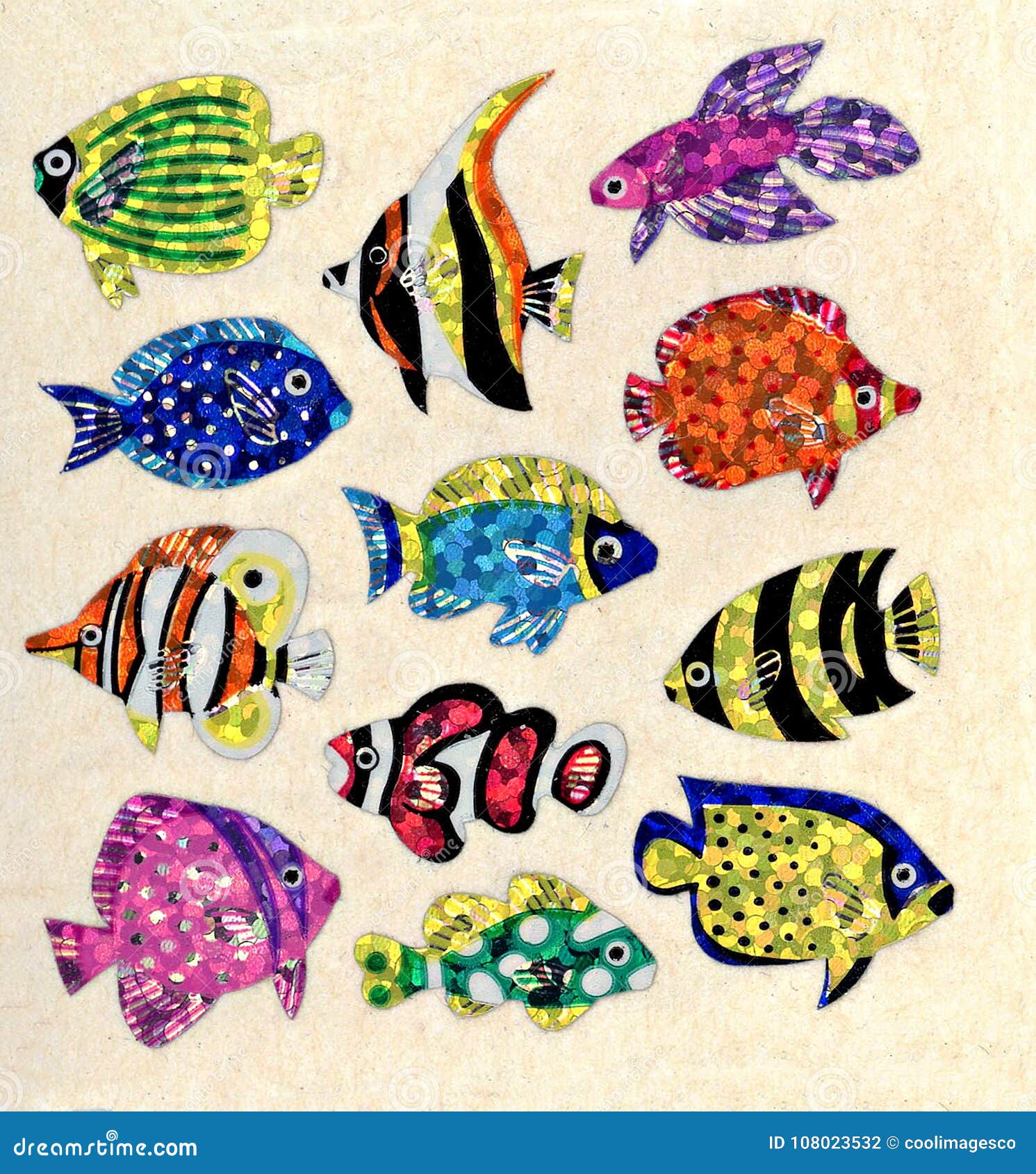 An Illustration of Colorful Fish Stickers for Your Use Stock ...
