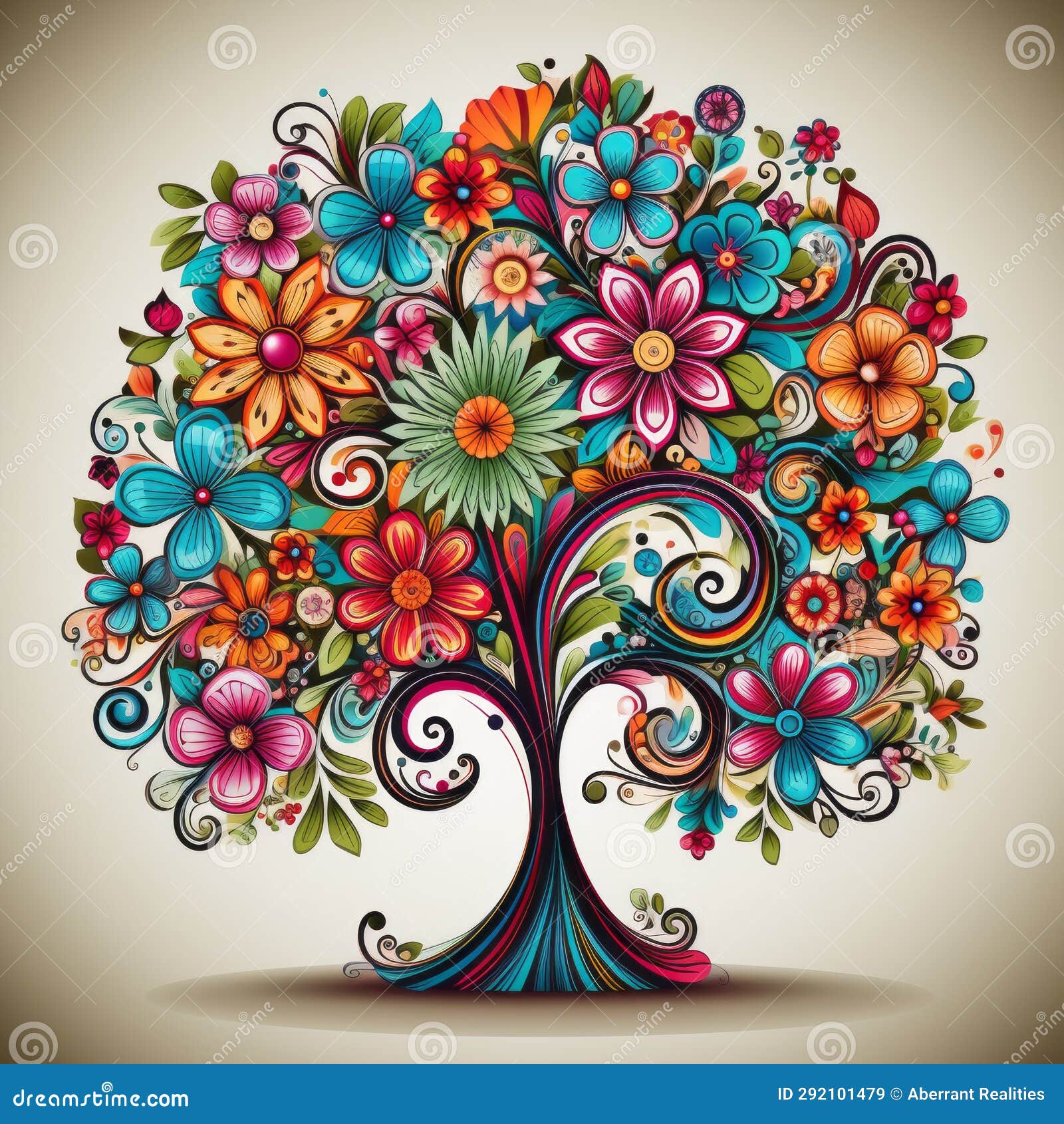 An Illustration of a Colorful Flower Tree with Swirls and Swirls Stock ...