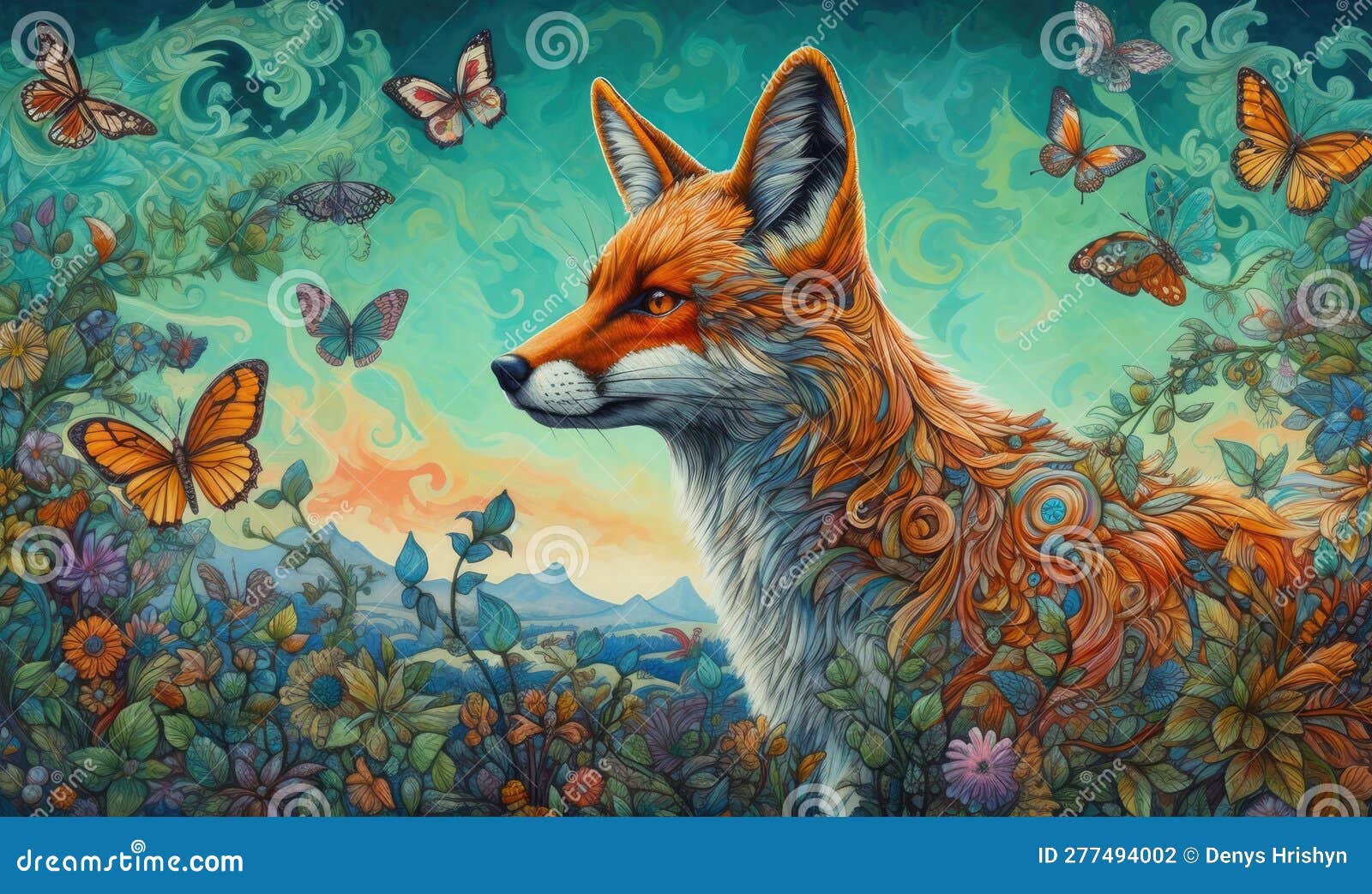 Illustration of Colorful Fox with a Paint Palette Creating Using ...