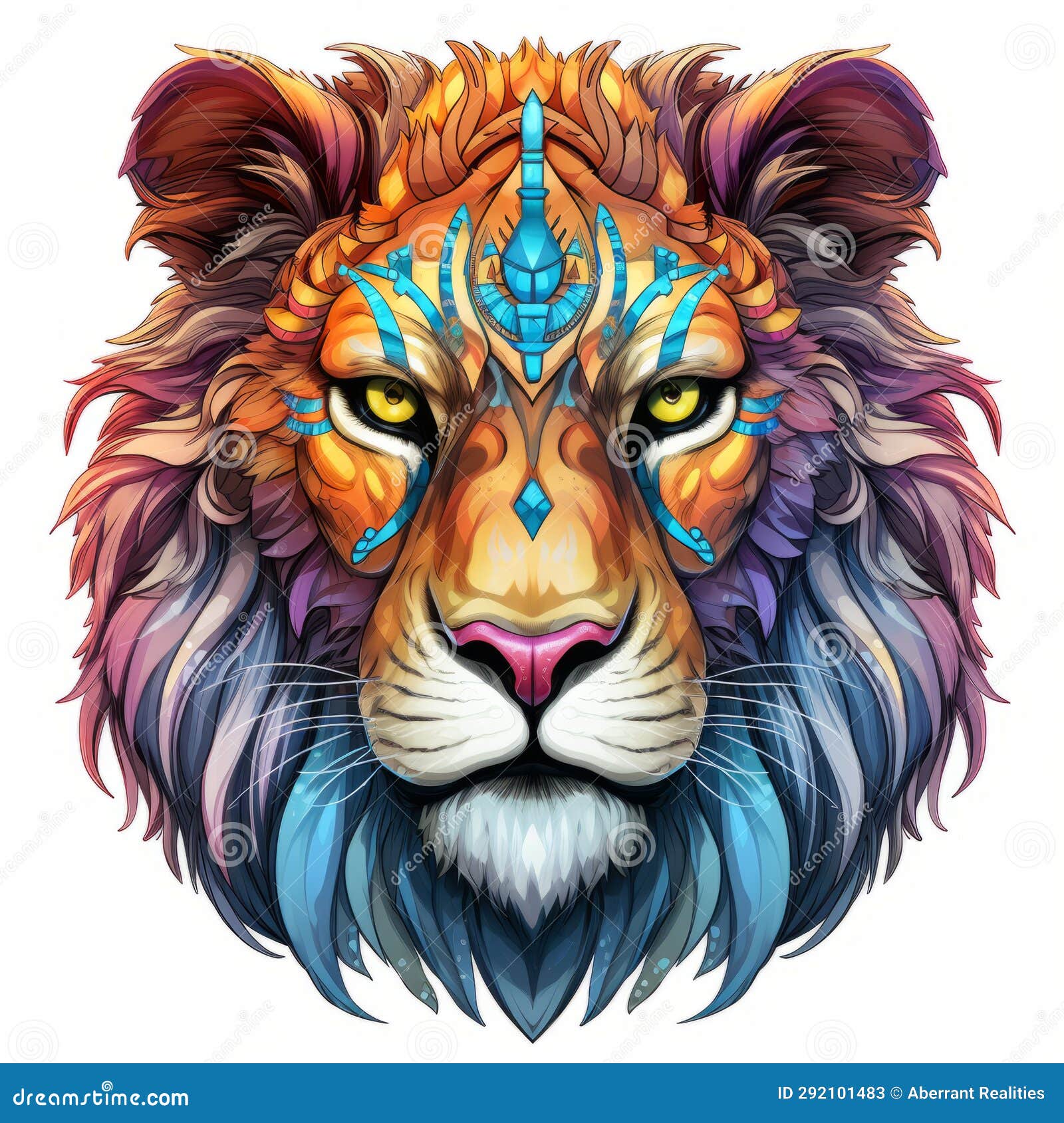 An Illustration of a Colorful Lion Head Stock Illustration ...
