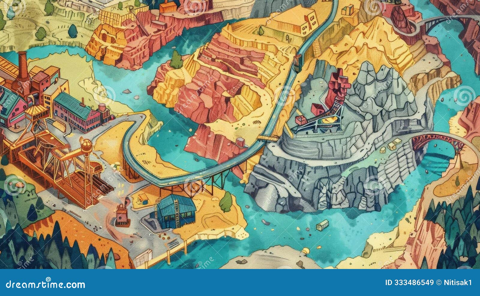 Illustration of a Colorful Map of a Gold Mining Site Stock Illustration ...