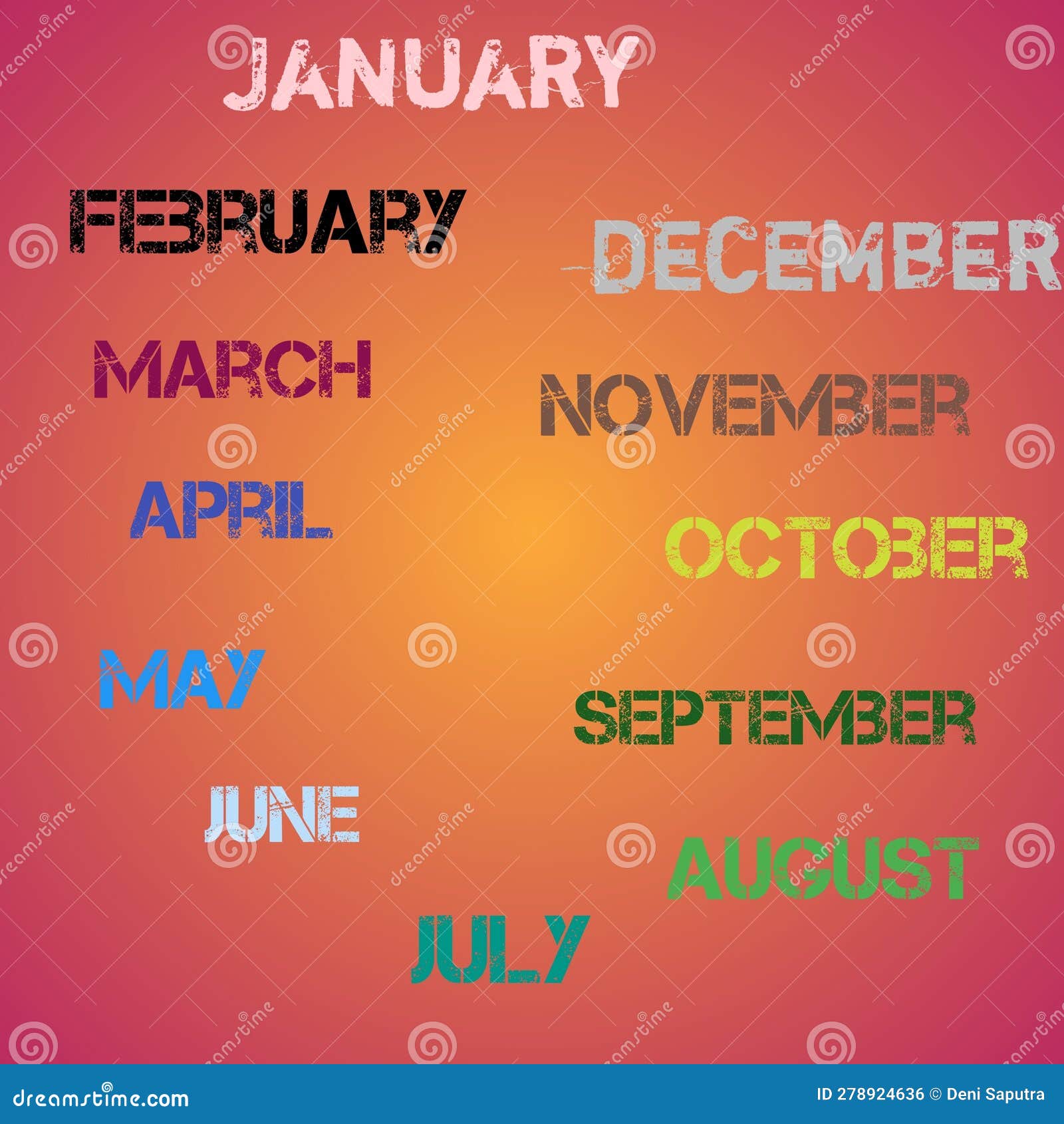 Illustration of Colorful Month Names, with an Orange Background Stock ...