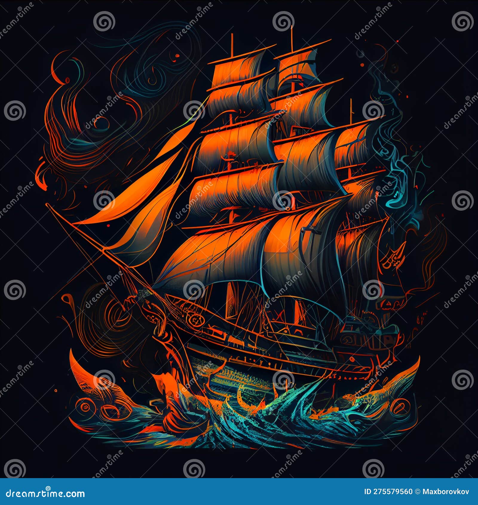 Illustration of Colorful Pirate Ships. AI Generative Stock Illustration ...