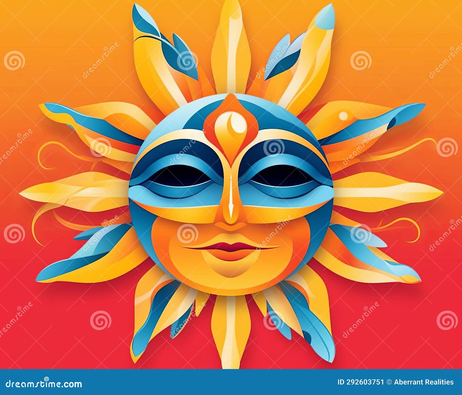 An Illustration of a Colorful Sun with a Face on it Stock Illustration ...