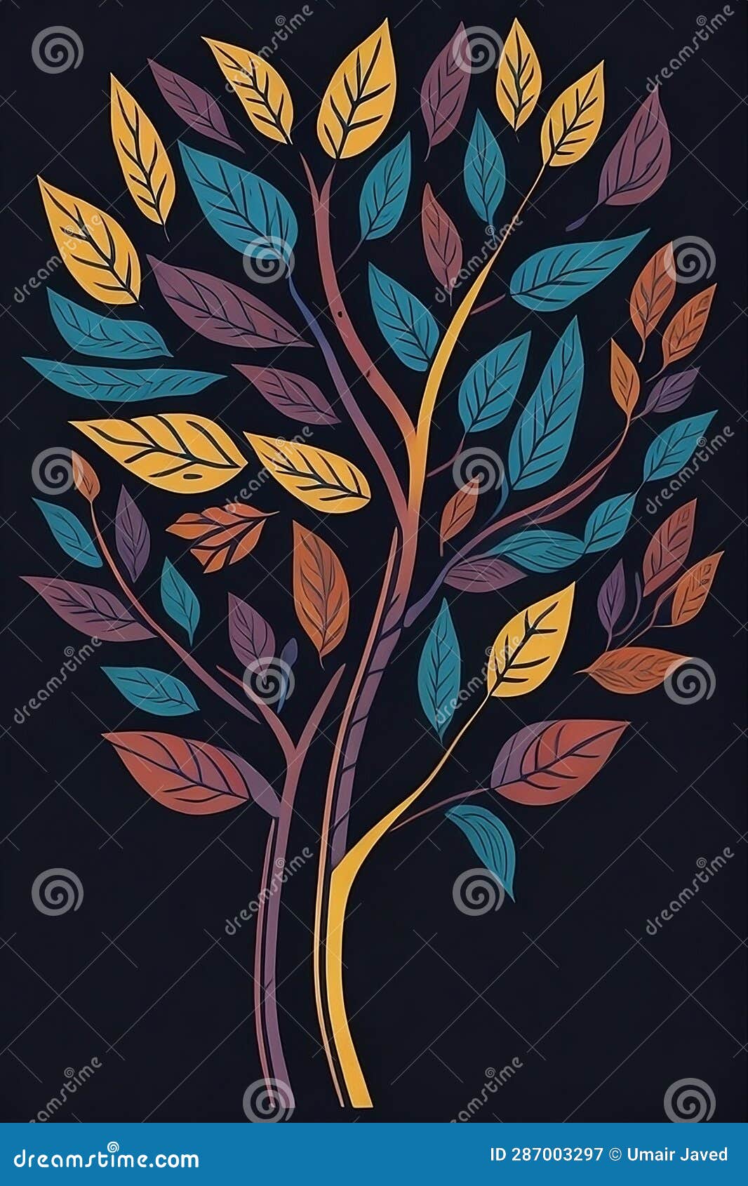 Illustration of a Colorful Tree with Leaves on Hanging Limbs Stock ...