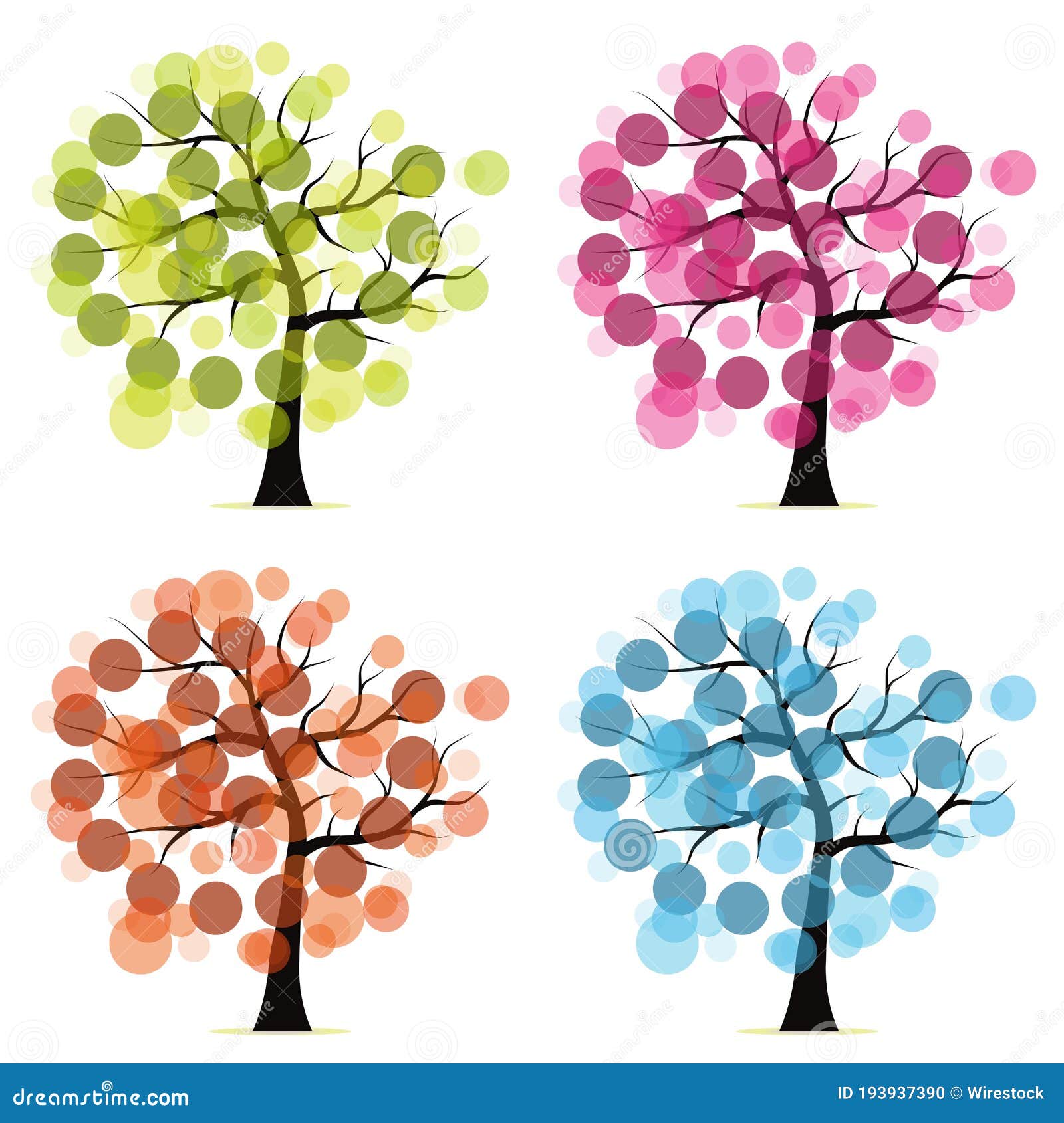 Illustration of Colorful Trees Isolated on a White Background Stock ...