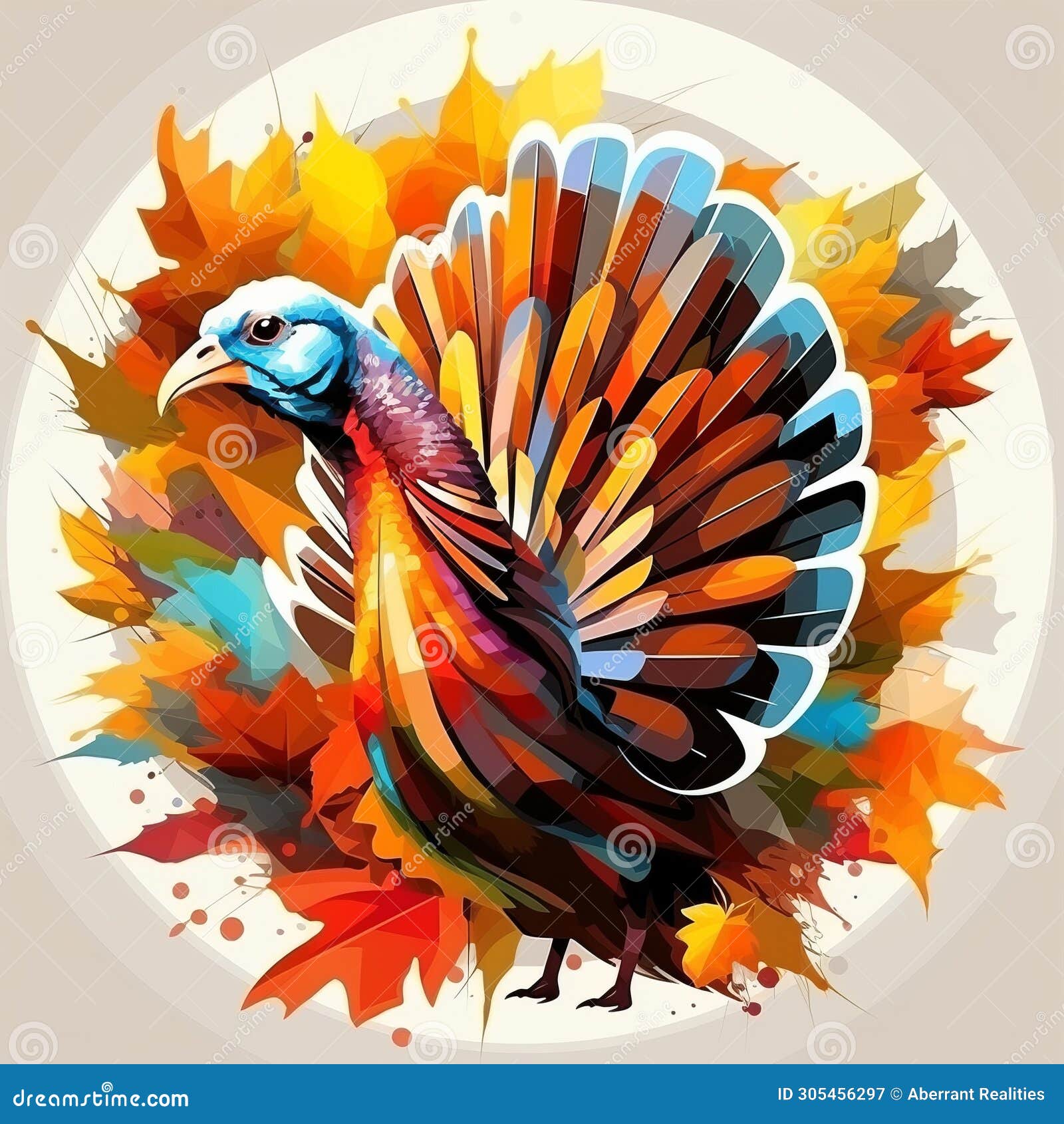 An Illustration of a Colorful Turkey Surrounded by Colorful Leaves ...