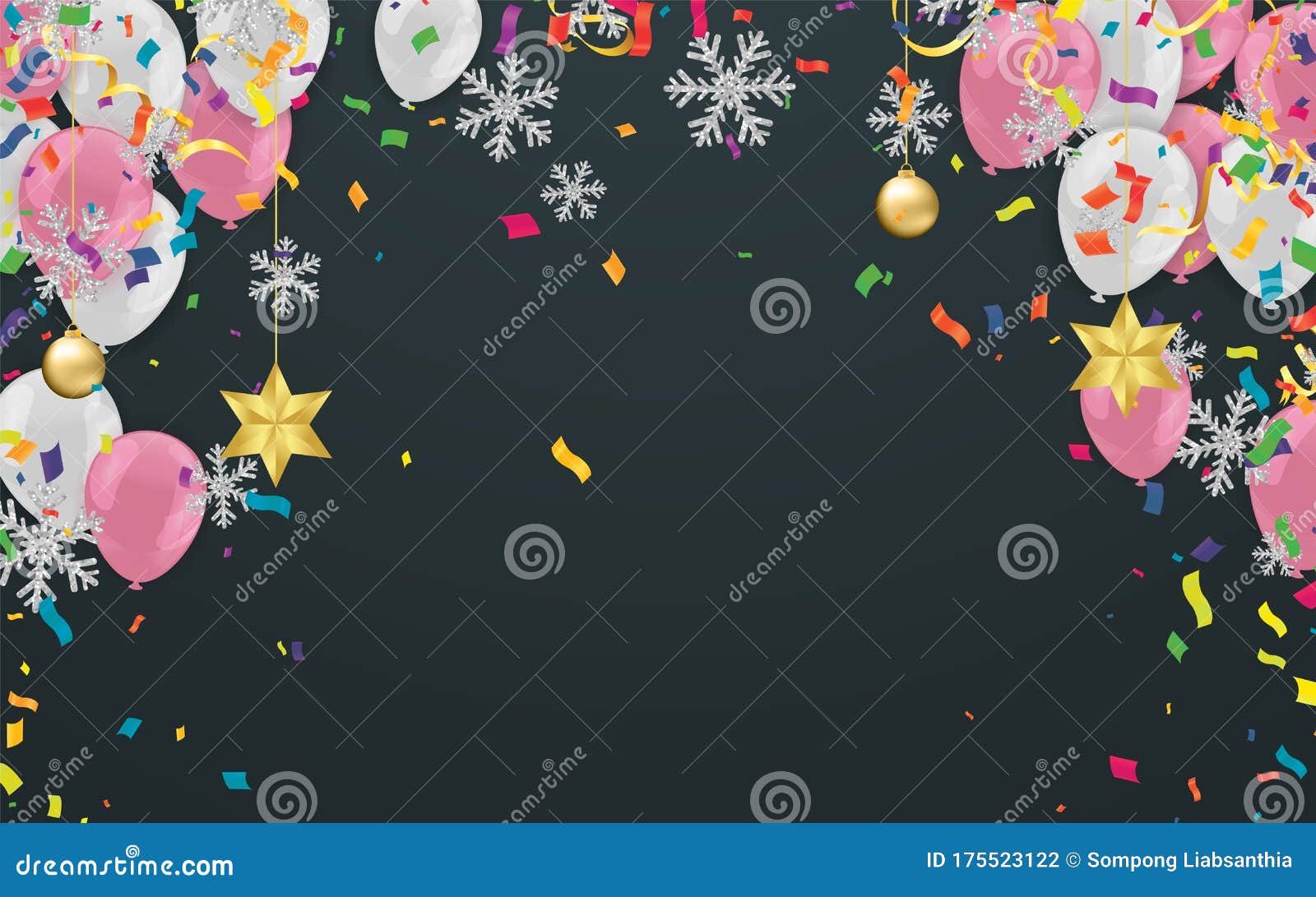 Illustration Colourful Party Balloons, Confetti with Space for Text ...