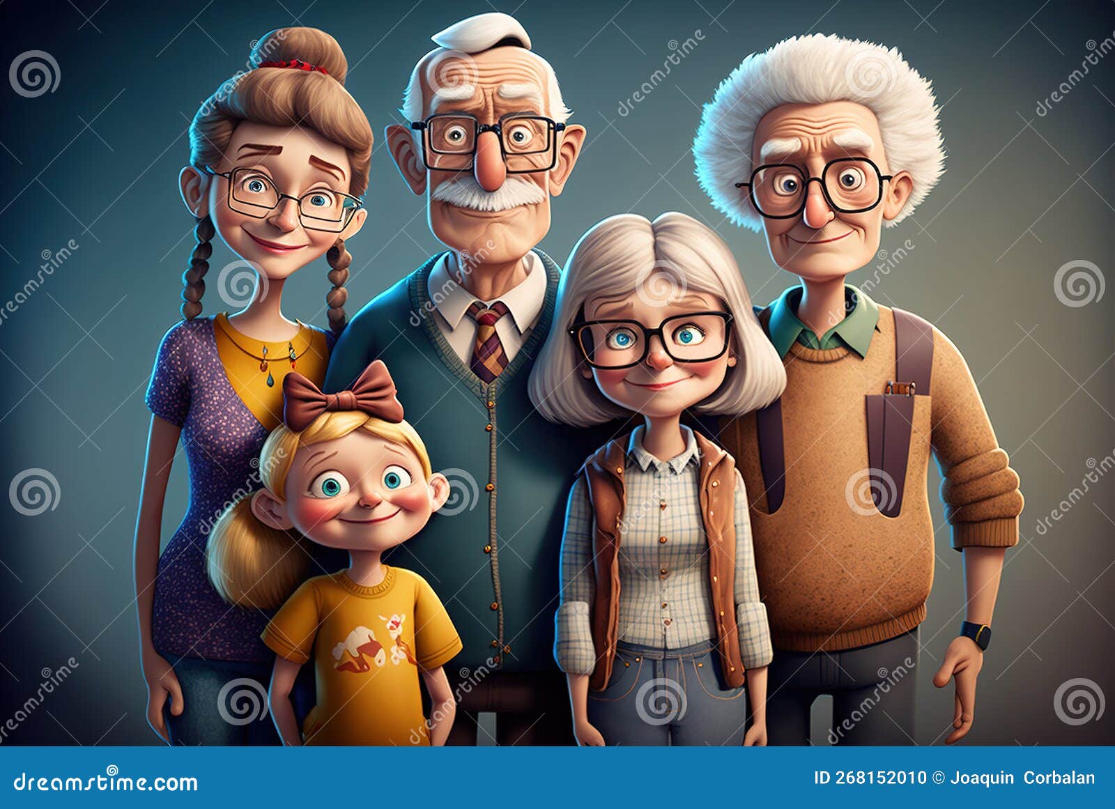 Illustration in Comic Style of an Intergenerational Family. Ai ...