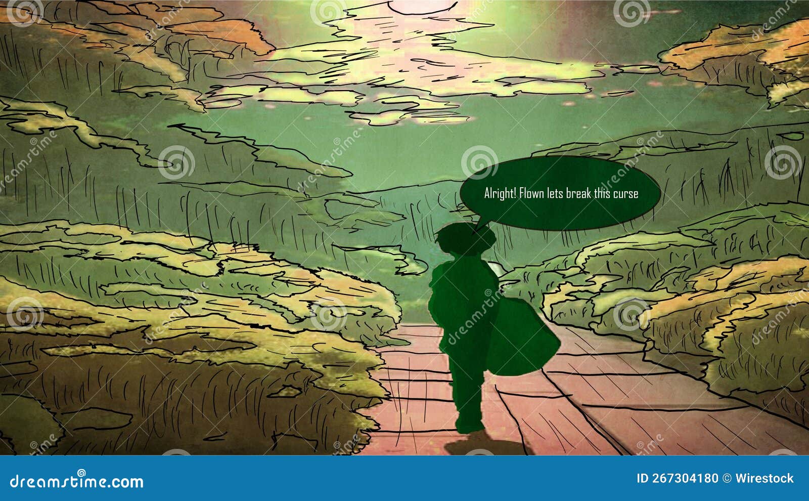 Illustration of a Comics Sketches Portraying a Person Walking on a Path ...