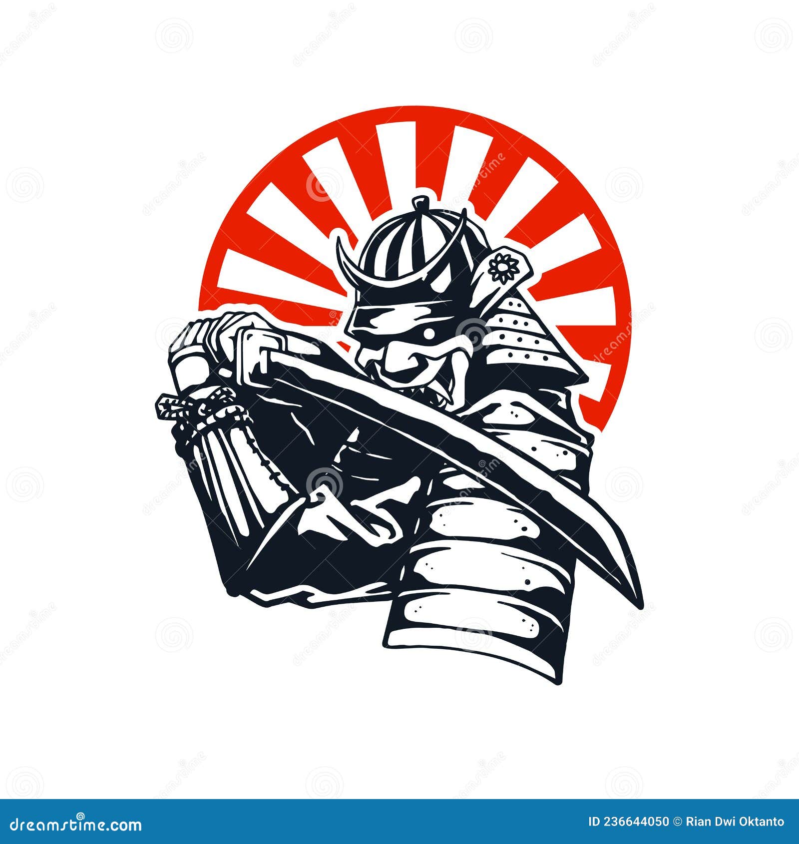 Samurai Illustration with Red Sun Background Stock Vector ...
