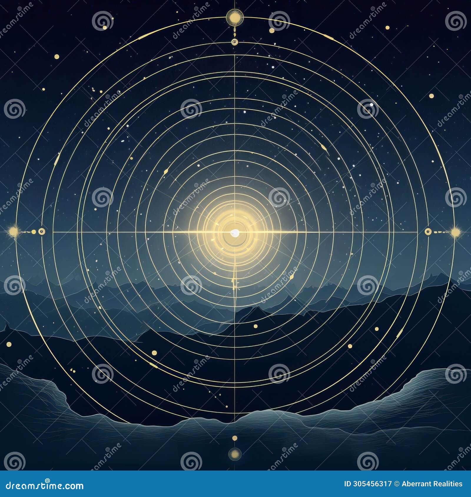 An Illustration of a Compass in the Night Sky Stock Illustration ...