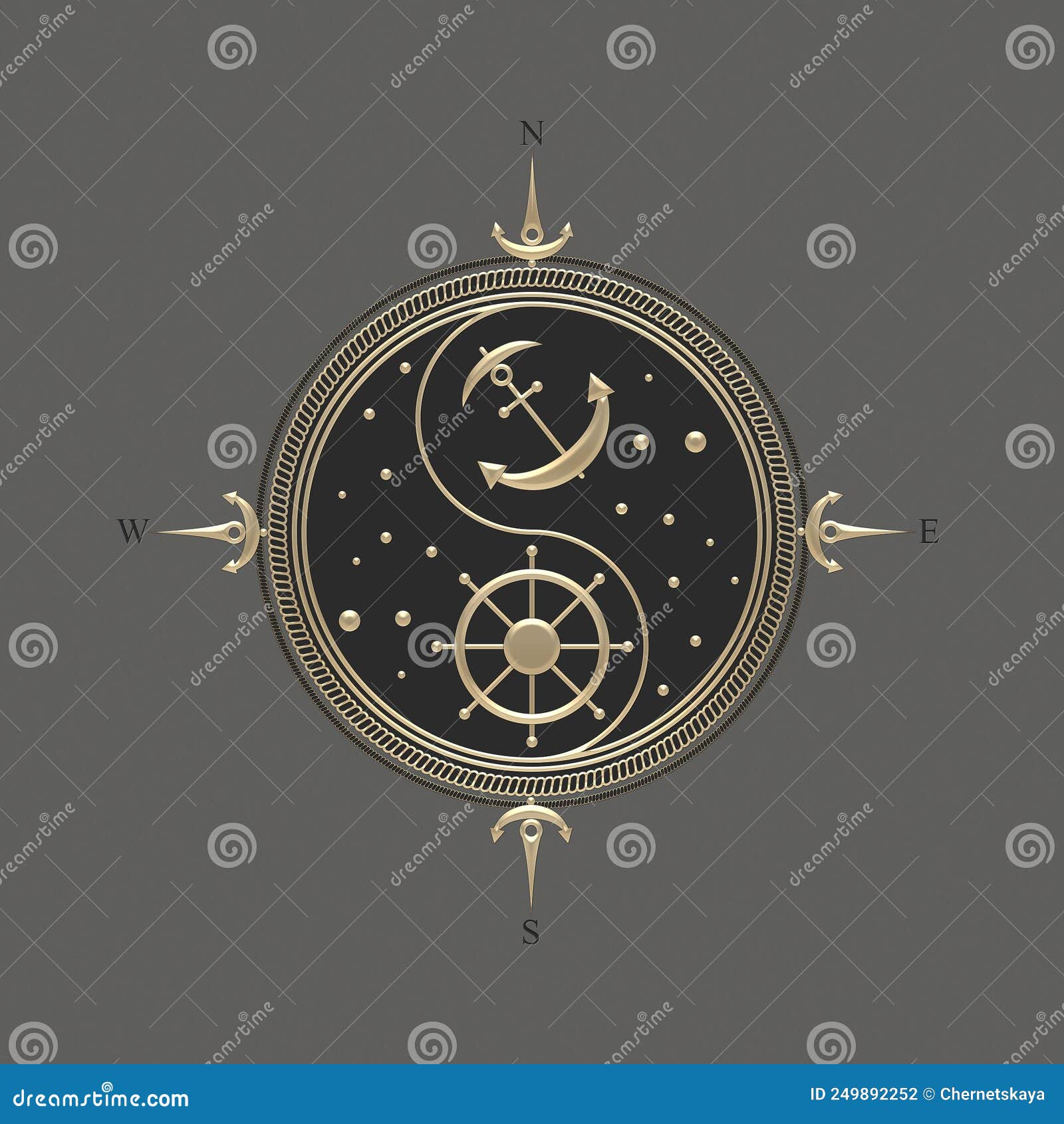 Illustration of Compass Rose on Grey Background Stock Illustration ...