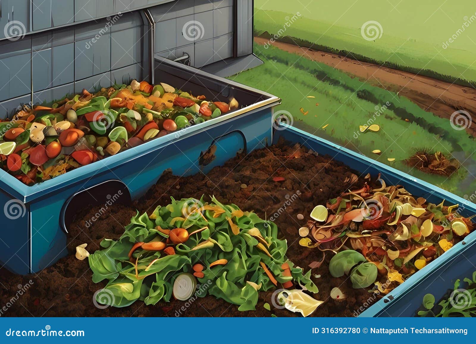 Illustration of Composting Food Waste Stock Illustration - Illustration ...