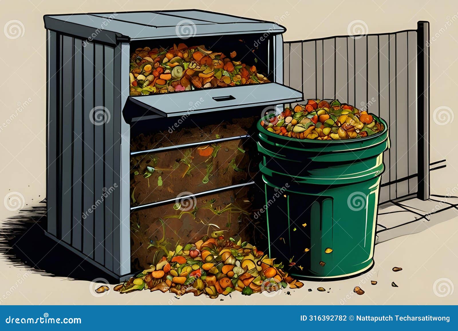Composting. Food Waste And Leftovers Biodegradation. Compost Box Full ...